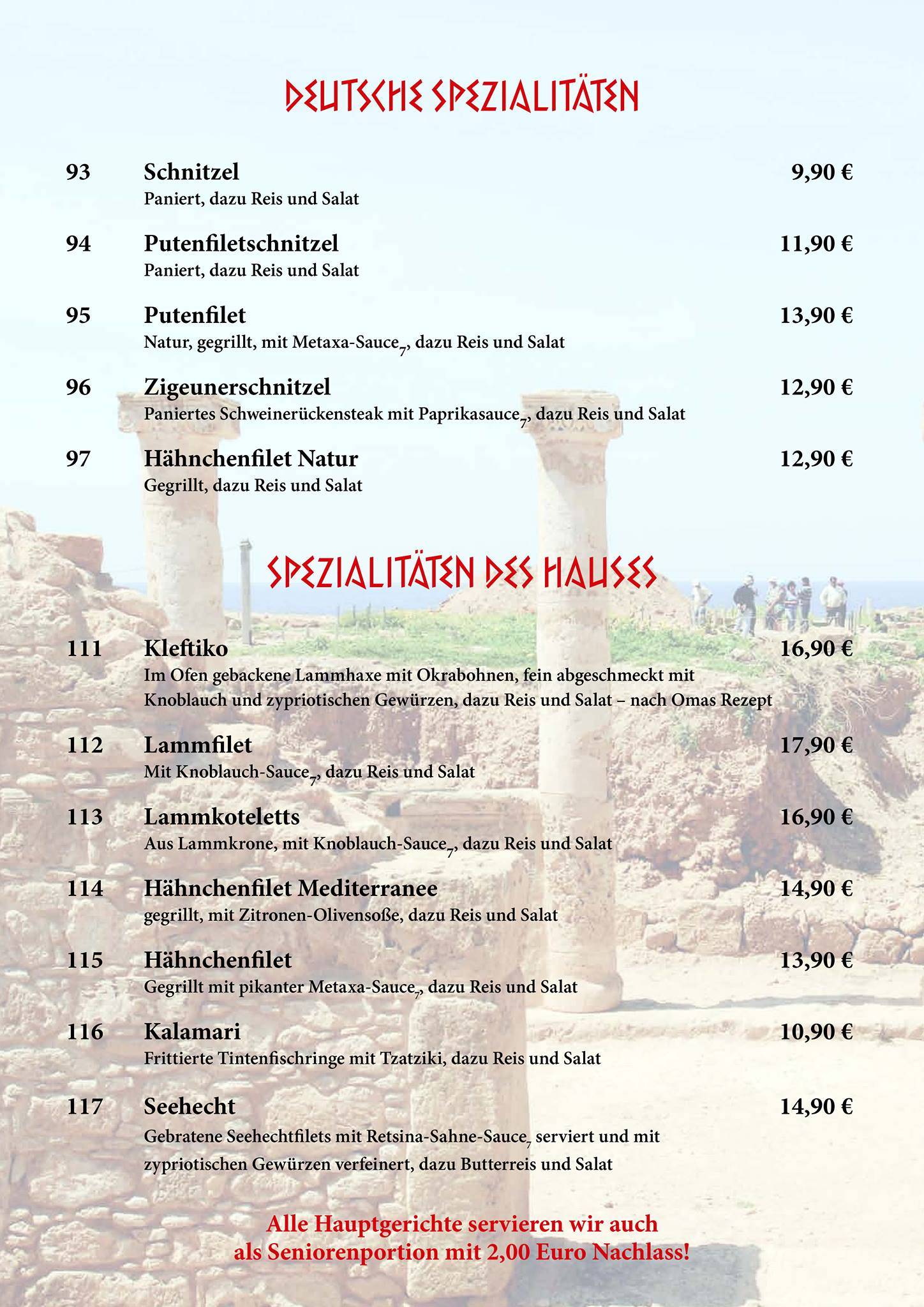 Speisekarte von Restaurant Aphrodite, Edenkoben