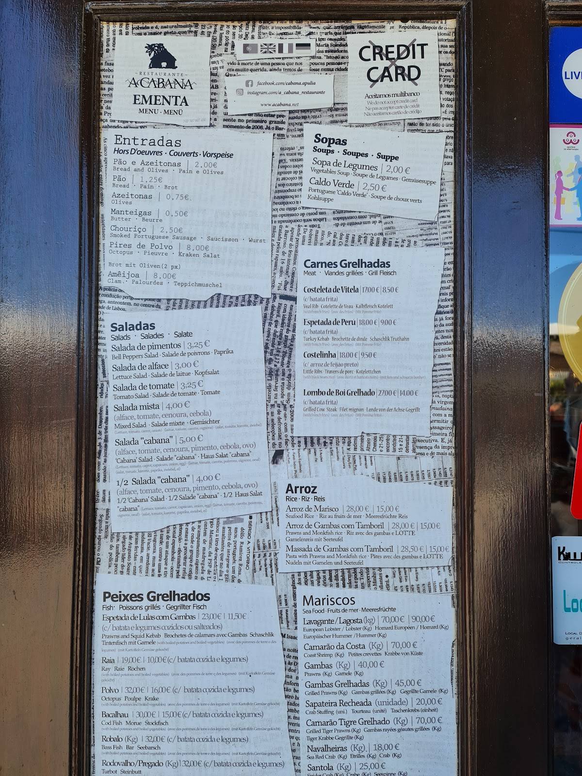 Menu em Restaurante A Cabana, Apúlia, Lugar de Cedovém