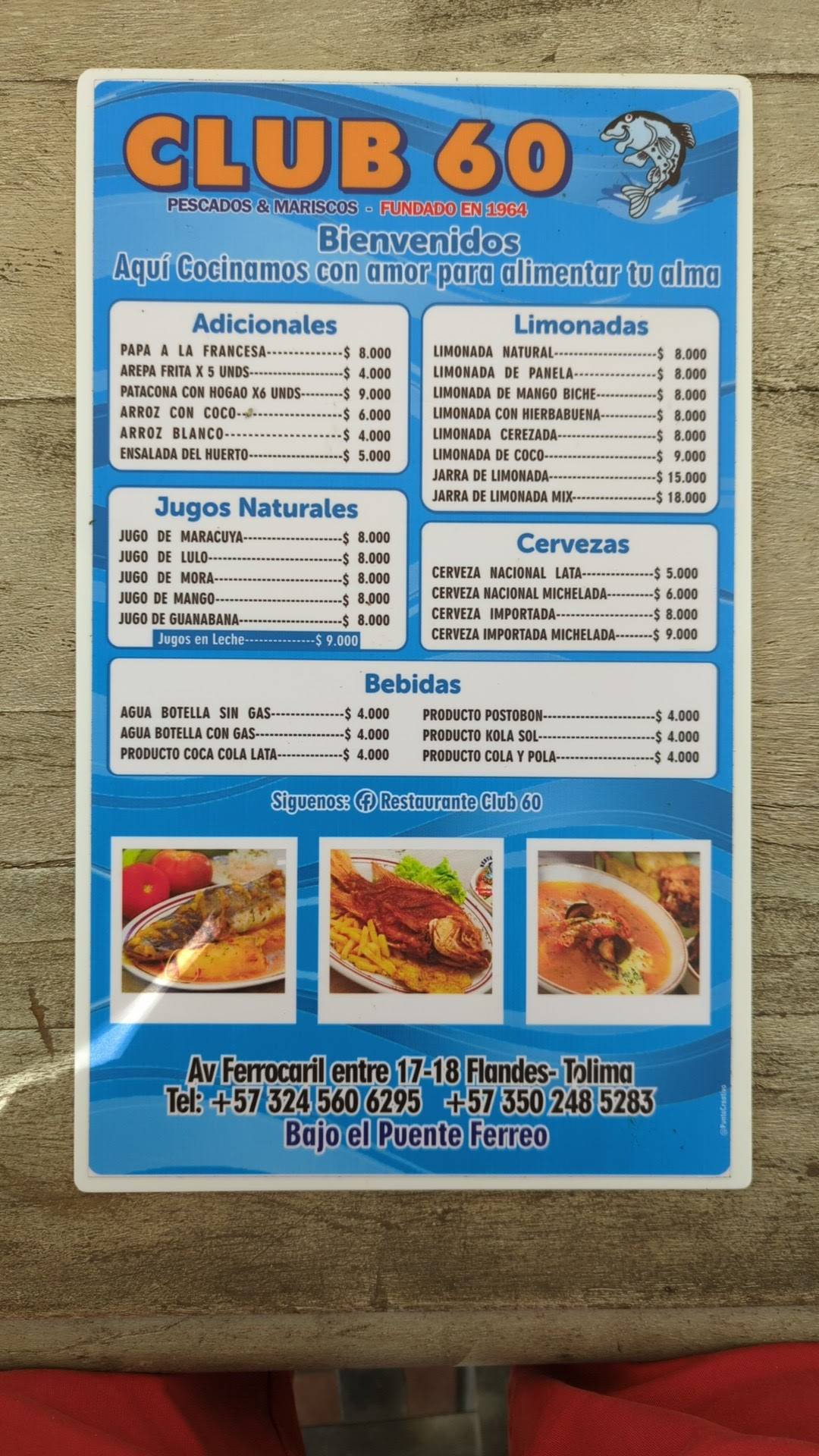 Menu at Restaurante Club 60, Flandes