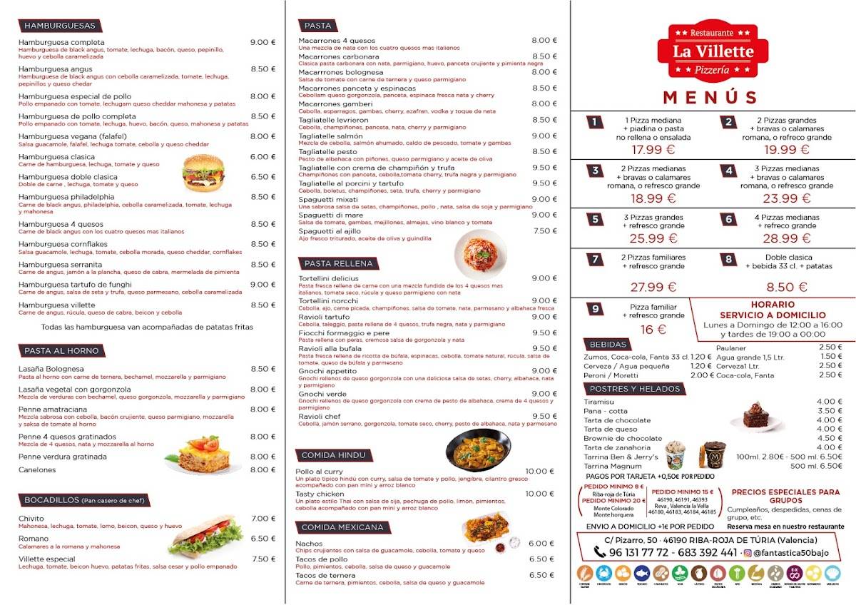 Menu at Restaurante La Villette, Riba-roja de Túria