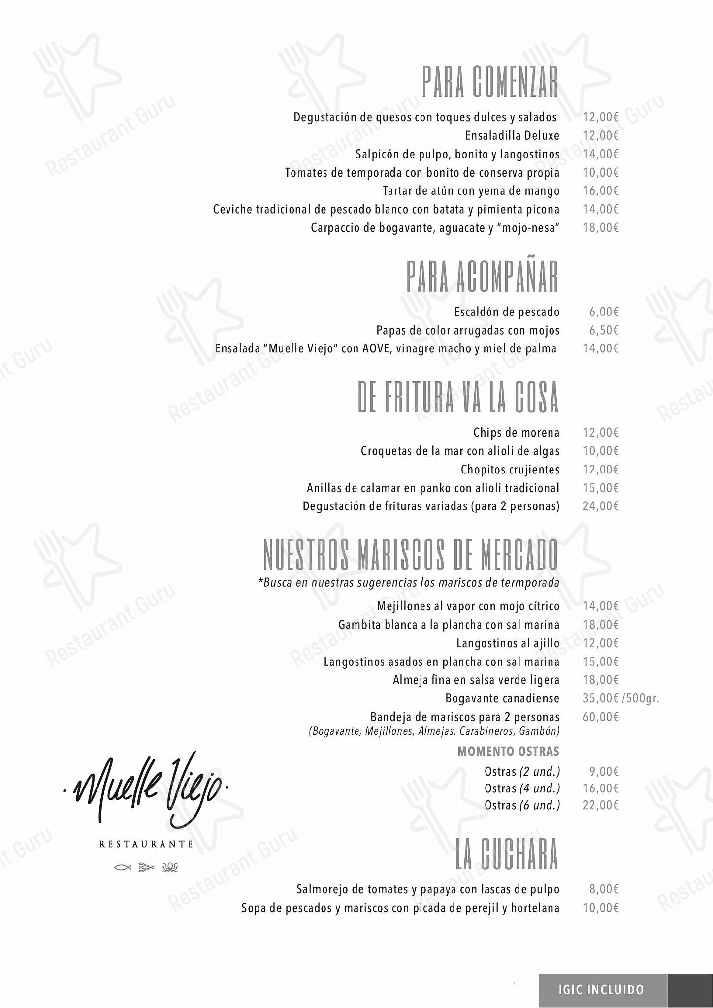 Carta de Restaurante Muelle Viejo, Alcalá
