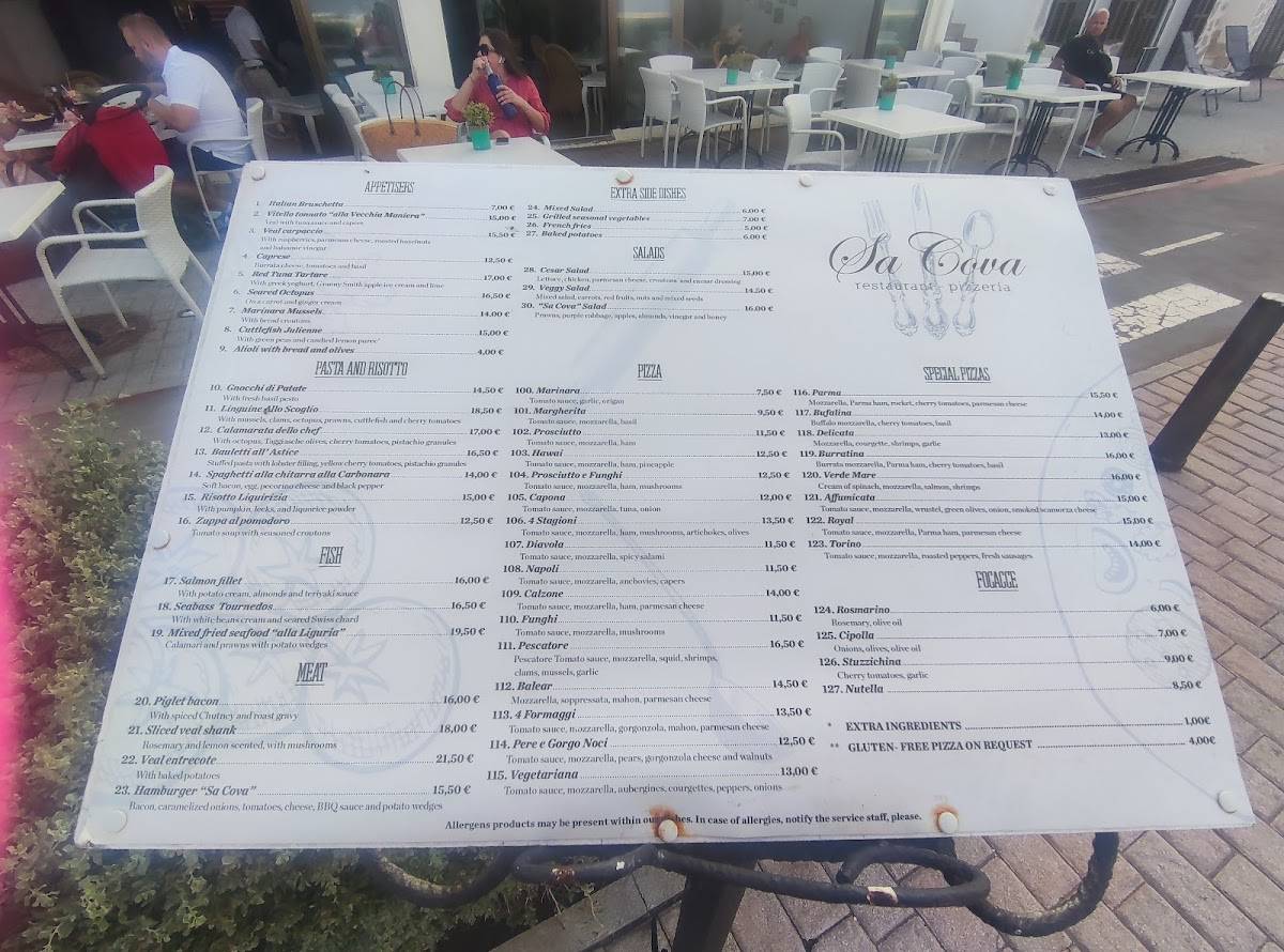 Carta de Restaurante Sa Cova, Can Picafort