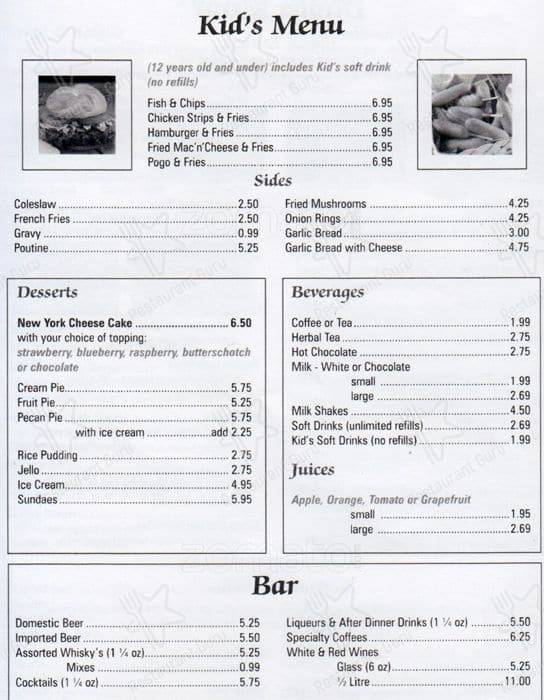 Menu at Russell Williams Family Restaurant, Burlington