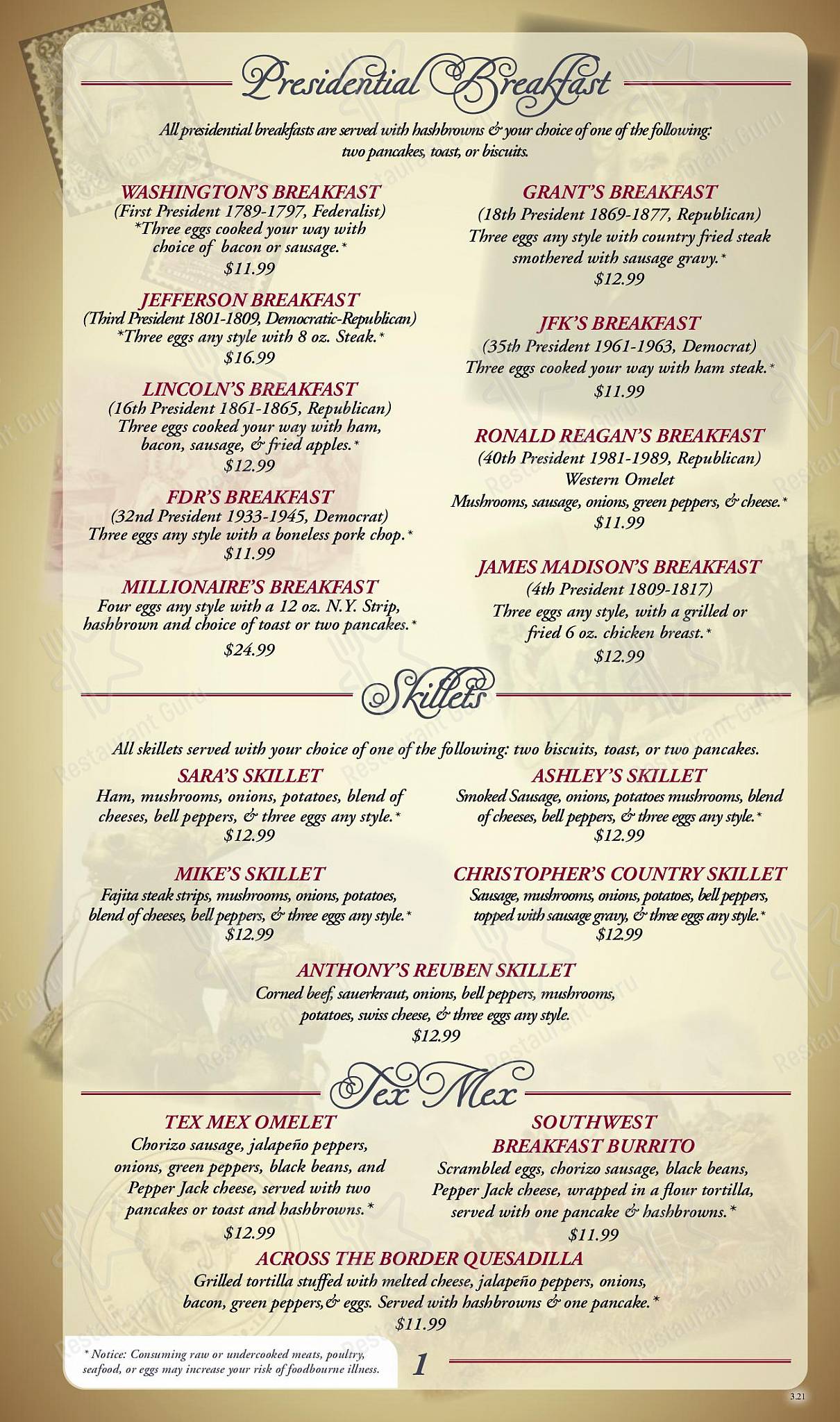 Menu at Sara’s Family Restaurant, Fort Wayne
