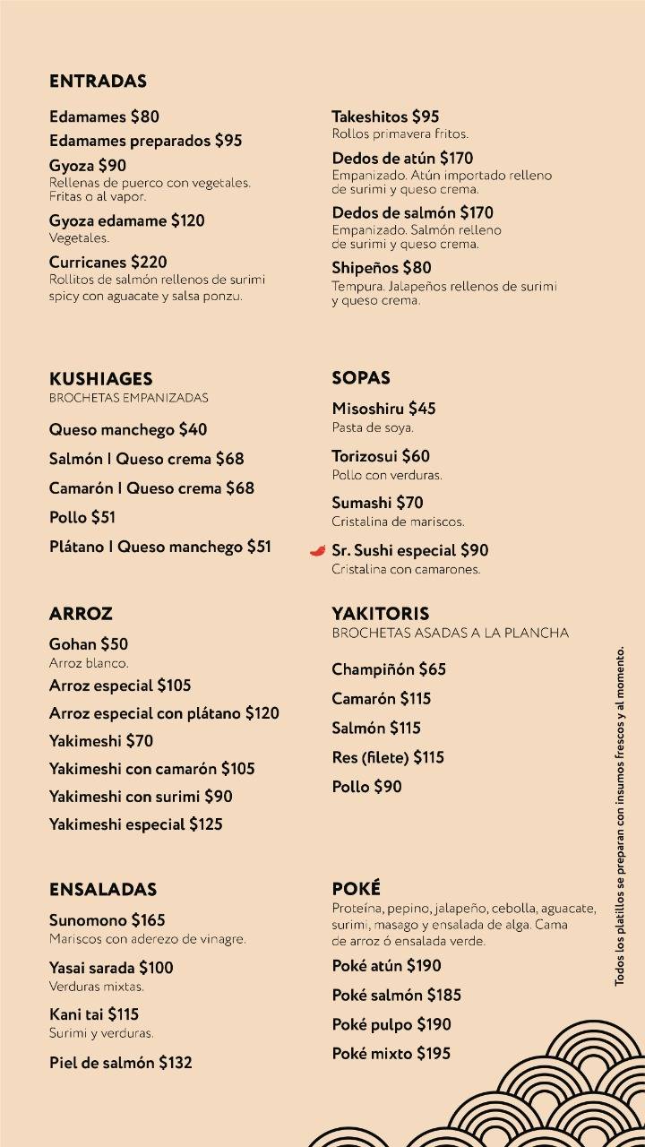 Menu at Señor Sushi restaurant, Tijuana
