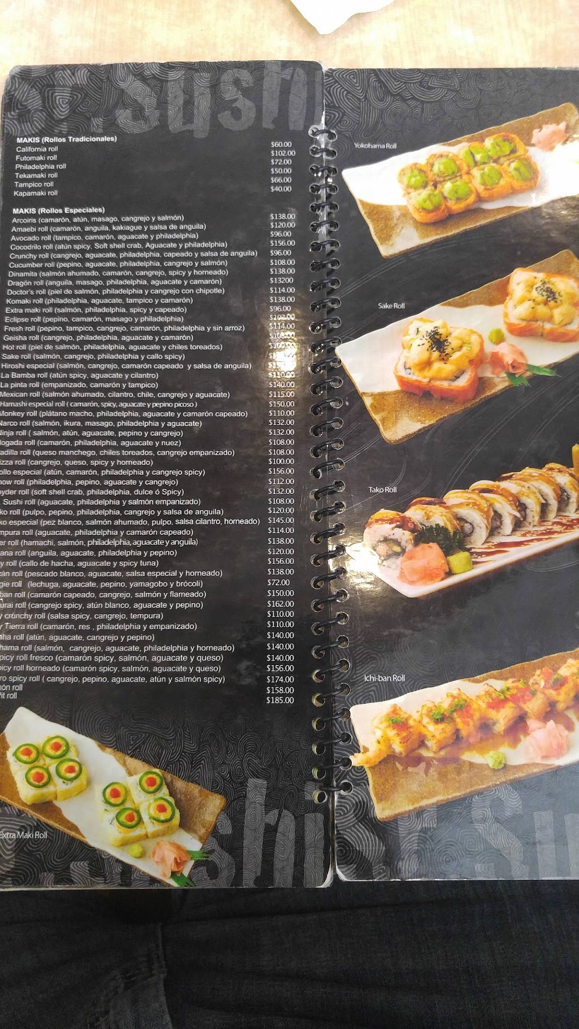 Menu at Señor Sushi restaurant, Tijuana