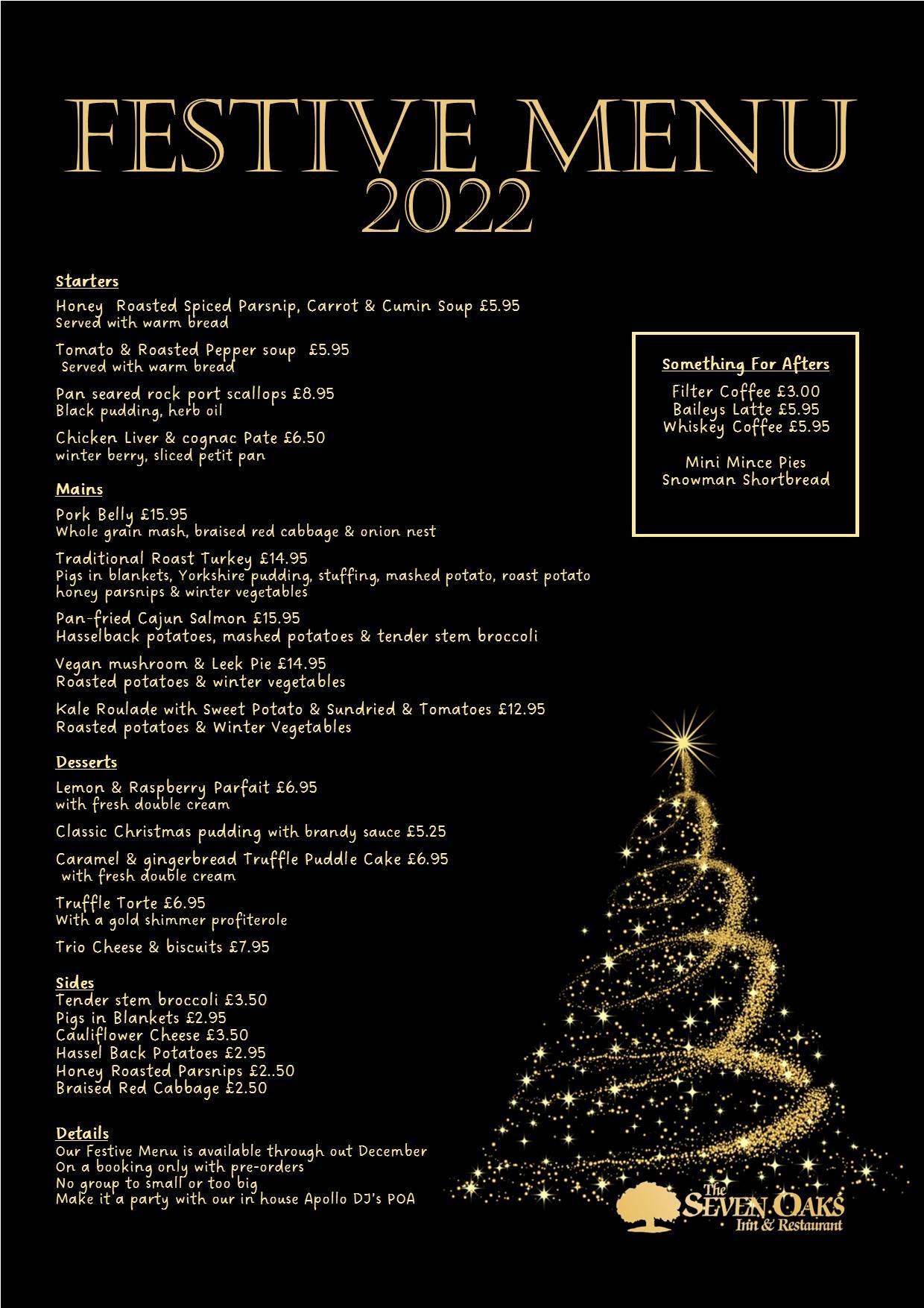 Menu at Seven Oaks Inn restaurant, Ilkeston