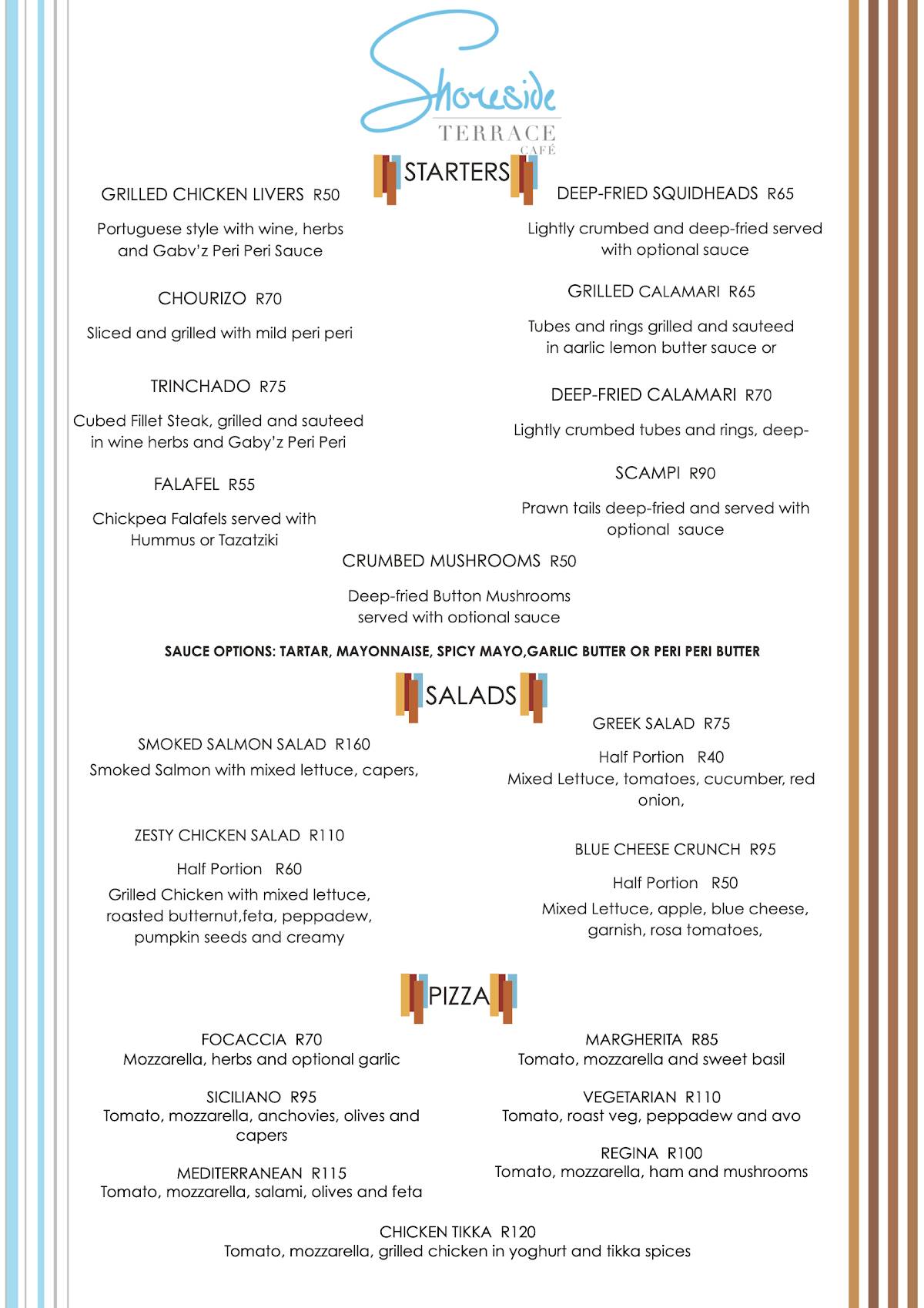 Menu at Shoreside Terrace Cafe, La Mercy