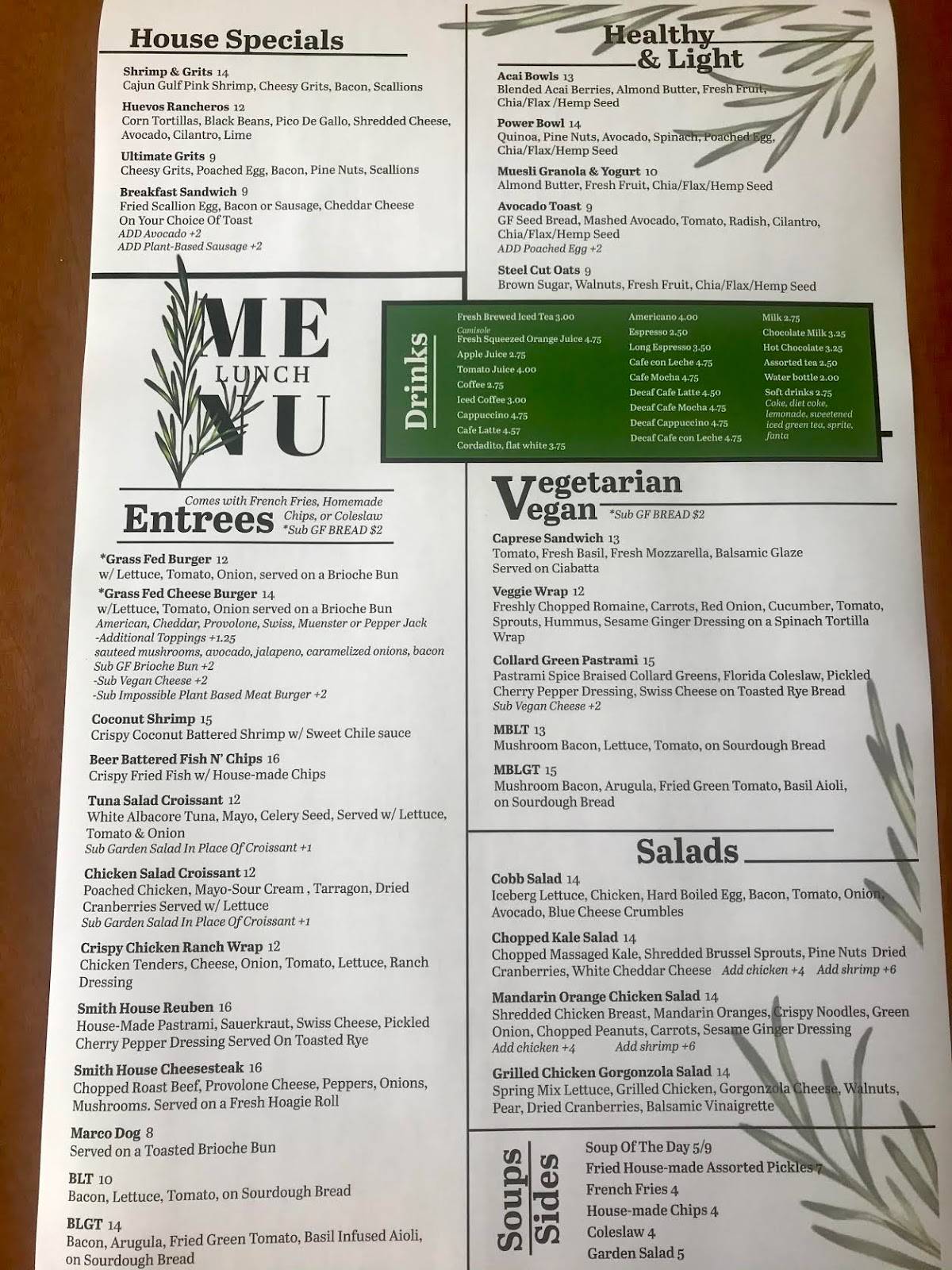 Menu at Smith House restaurant, Marco Island