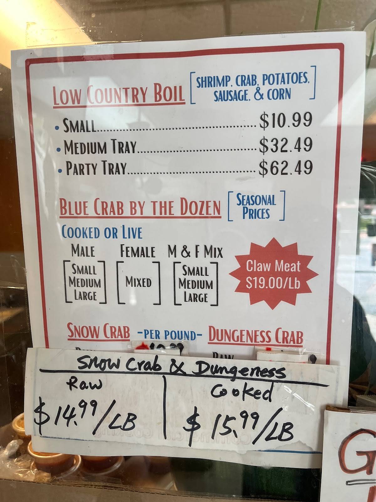 Menu at Southern Crab House restaurant, Statesboro