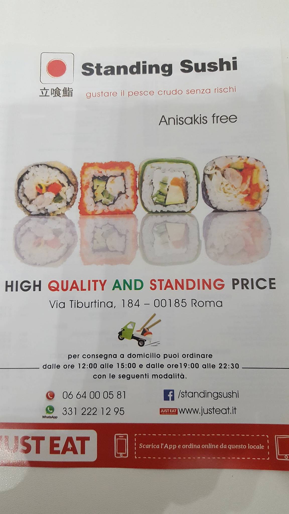 Menu at Standing Sushi restaurant, Rome