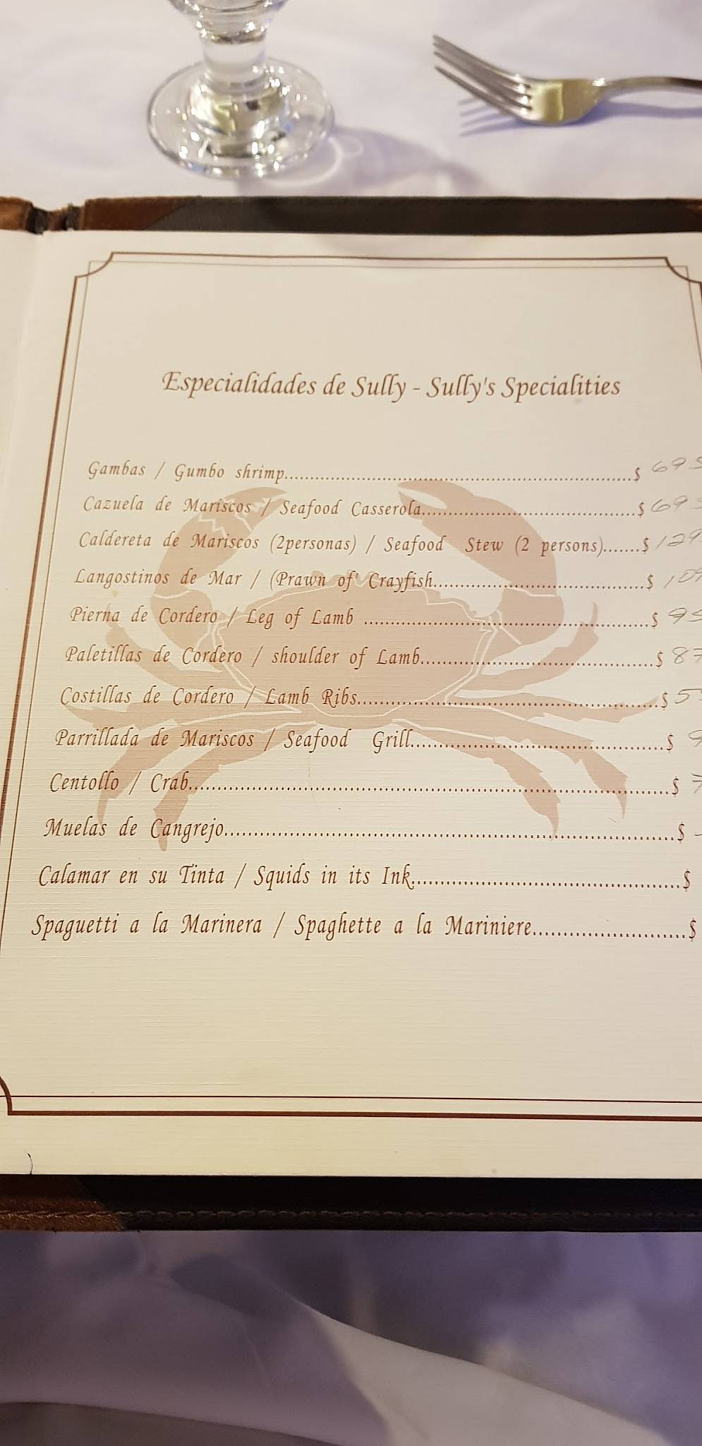 Menu at Restaurant Sully, Santo Domingo