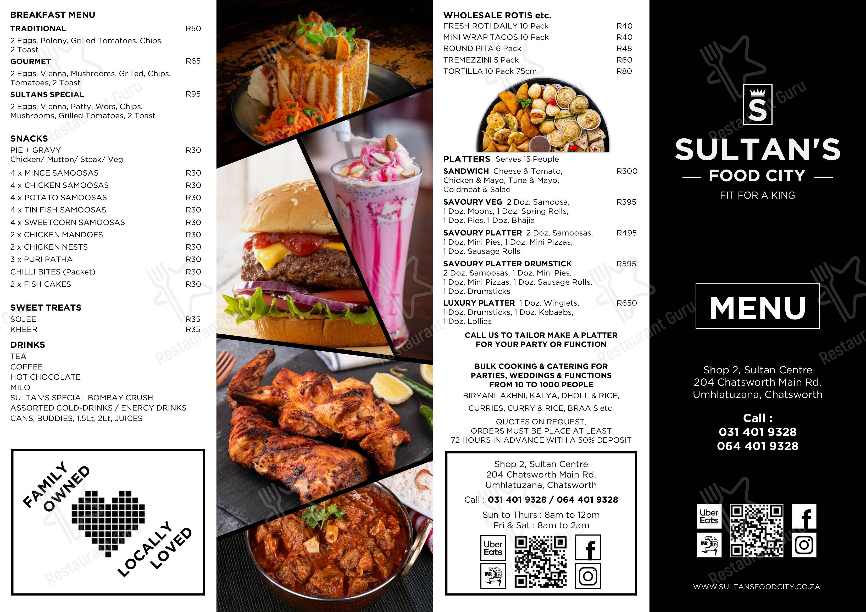 Menu at Sultans Food City restaurant, Chatsworth