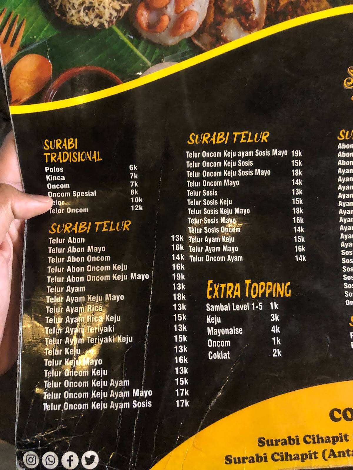 Menu at Surabi cihapit Cab. Tubagus Ismail restaurant, Bandung