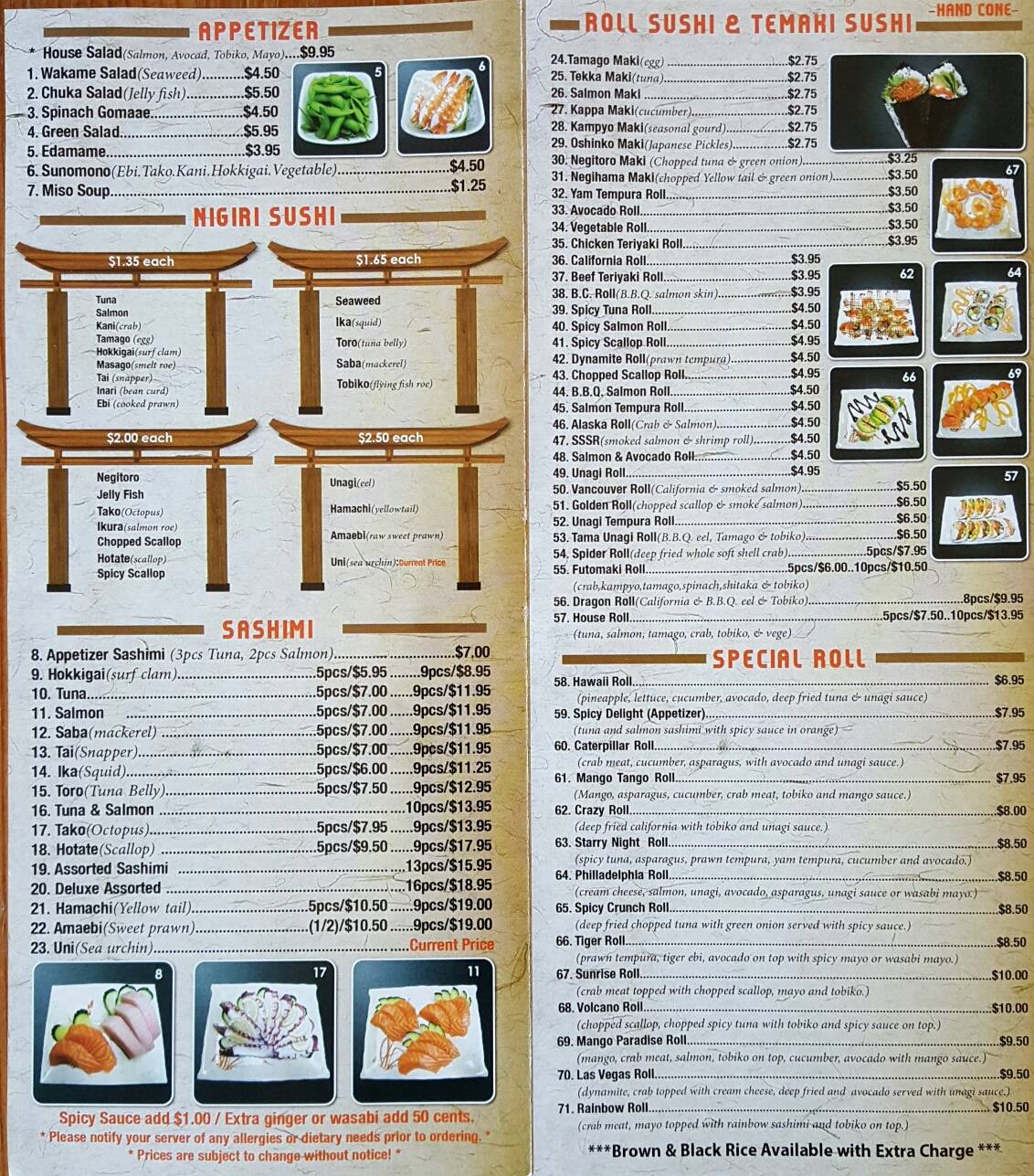 Menu at Sushi King House restaurant, Vancouver, Granville St
