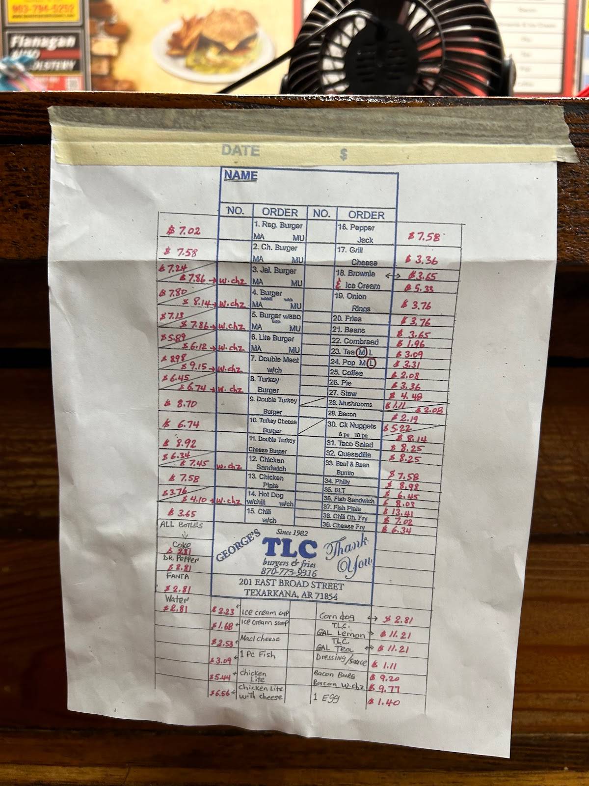 Menu at TLC Burgers & Fries restaurant, Texarkana