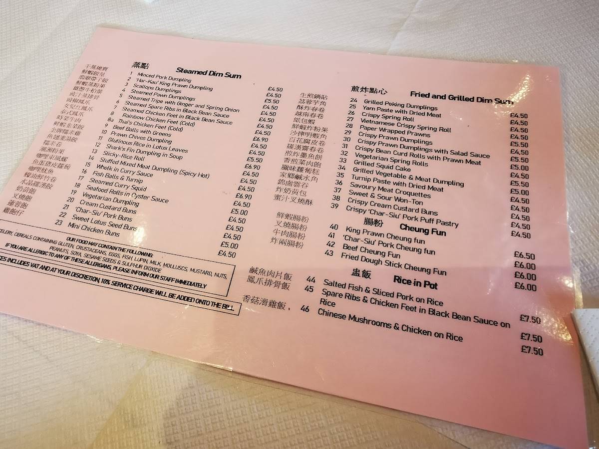 Menu at Tai Tung restaurant, Croydon, 544 Purley Way