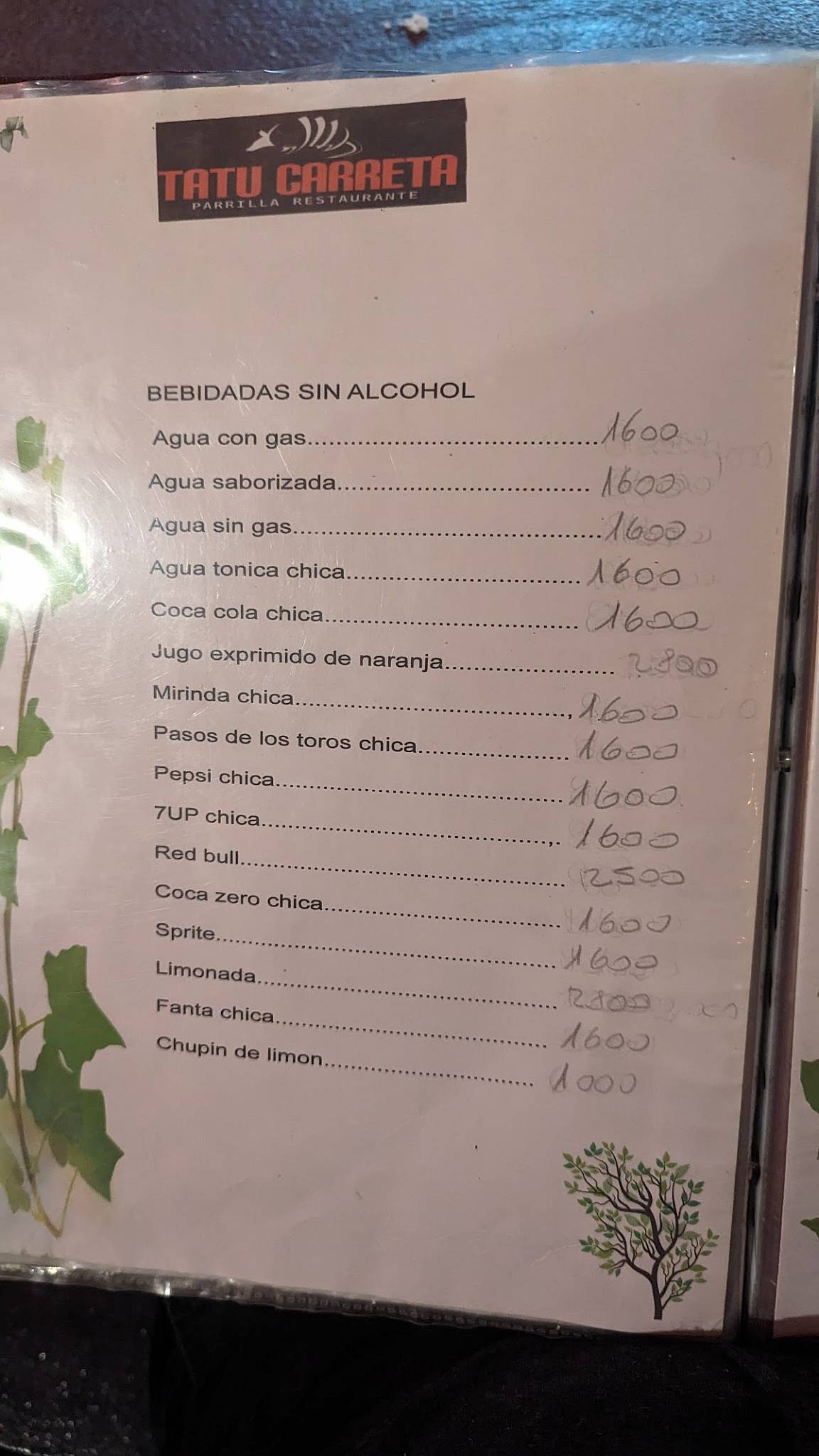 Menu at Tatu Carreta restaurant, Puerto Iguazú, Av. Victoria Aguirre 773