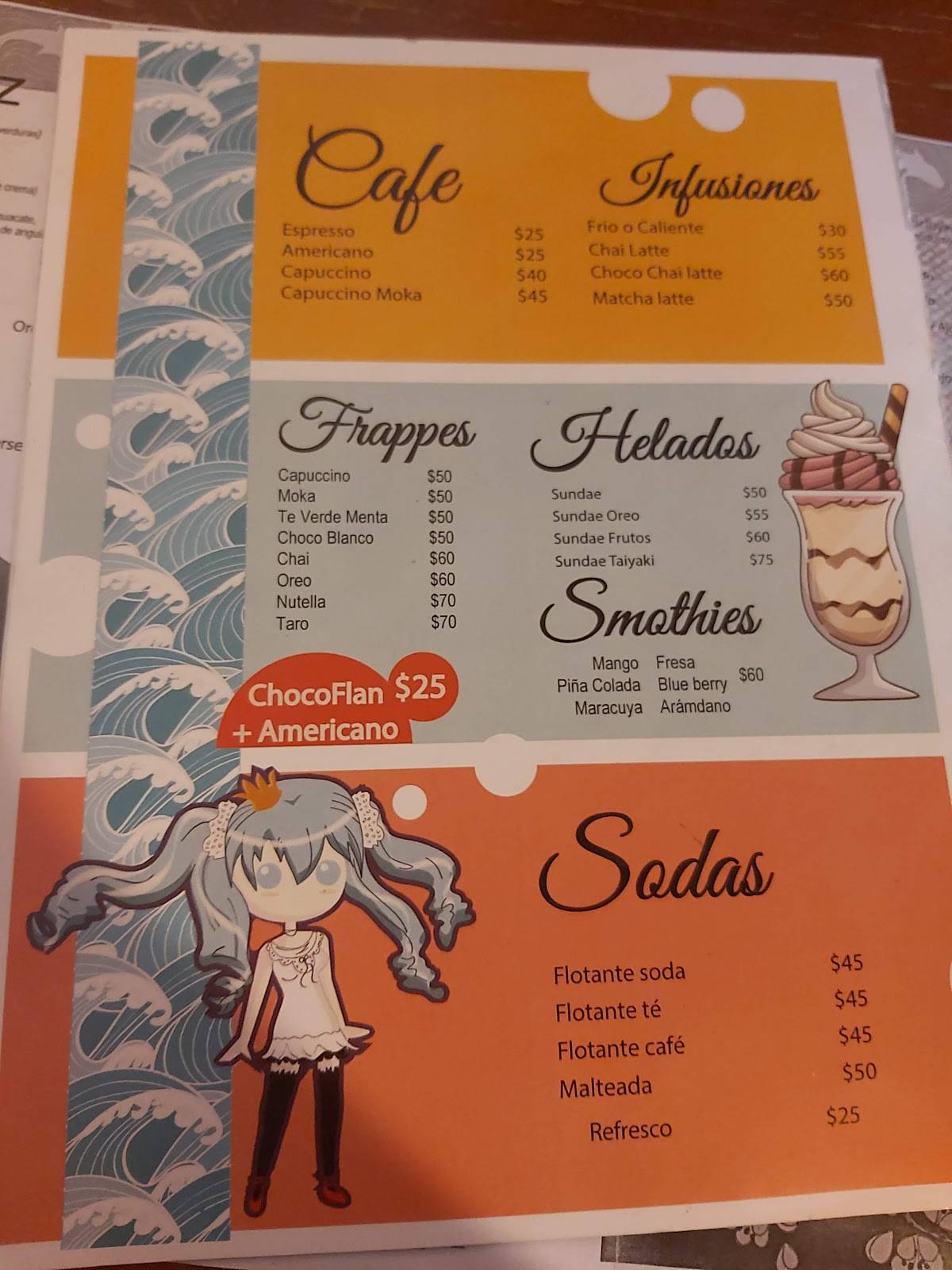 Carta de Teru Teru Manga Café, Cuernavaca