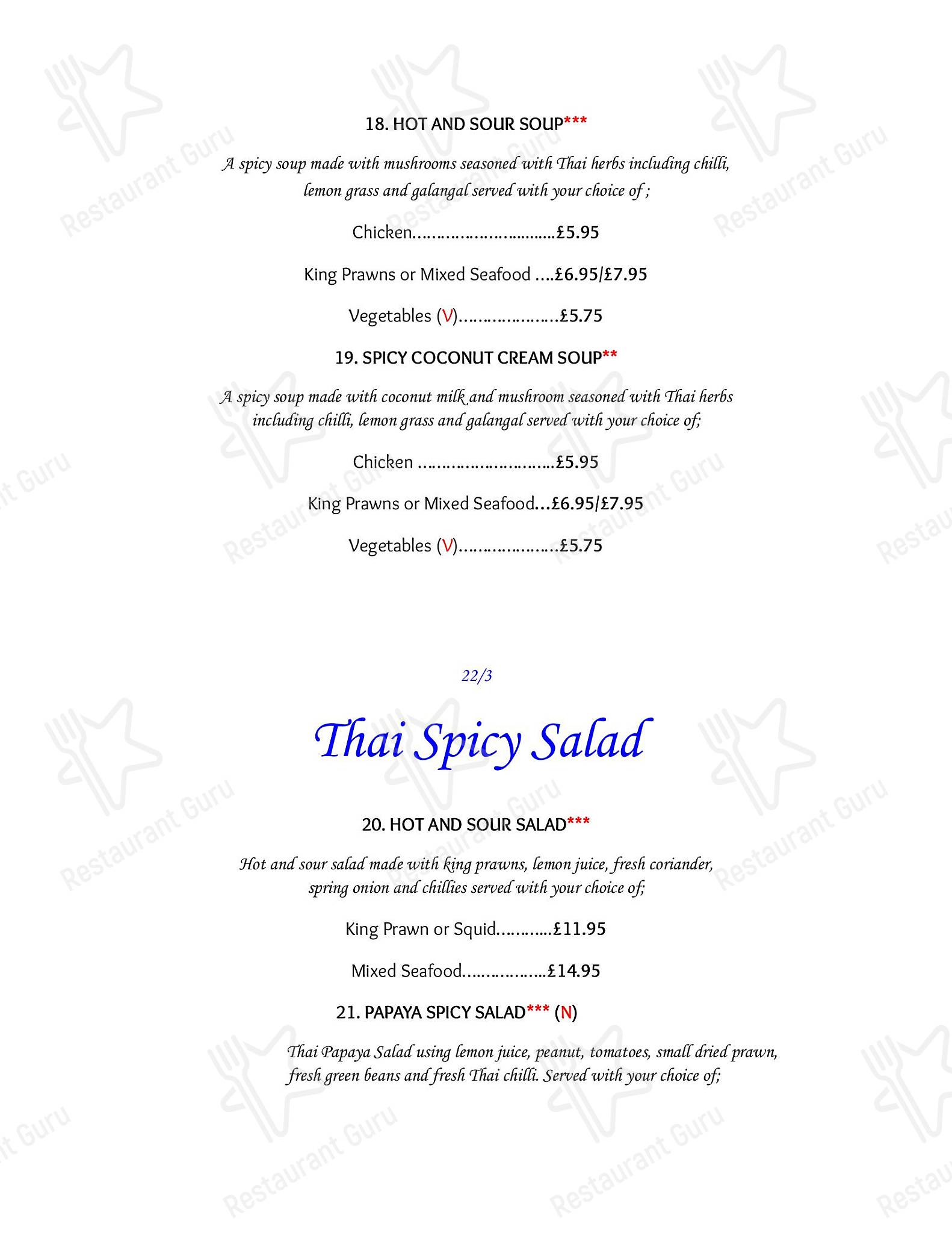 Menu at Thai Corner restaurant, Crewe