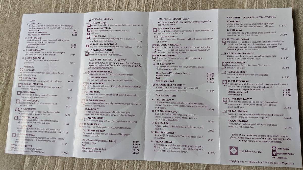 Menu at Thailand No.1 Lincoln restaurant, Lincoln