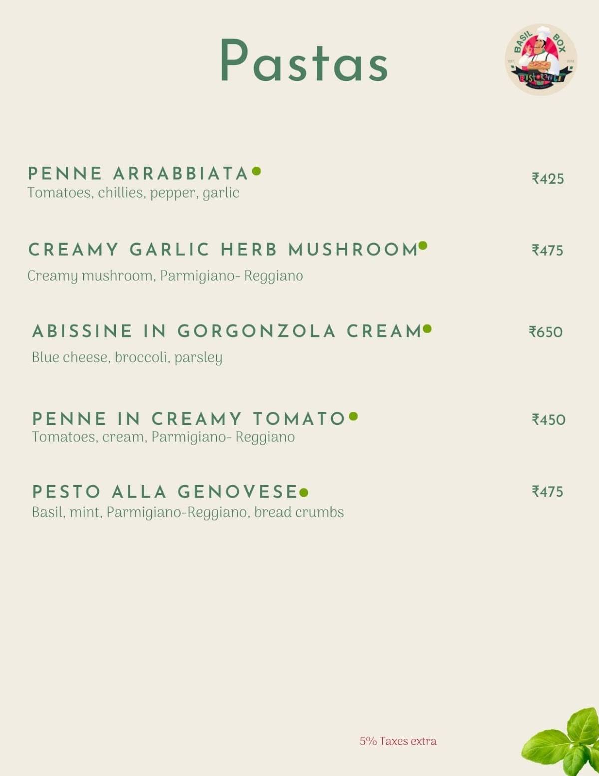 Menu at The Basil Box, New Delhi, 3rd floor