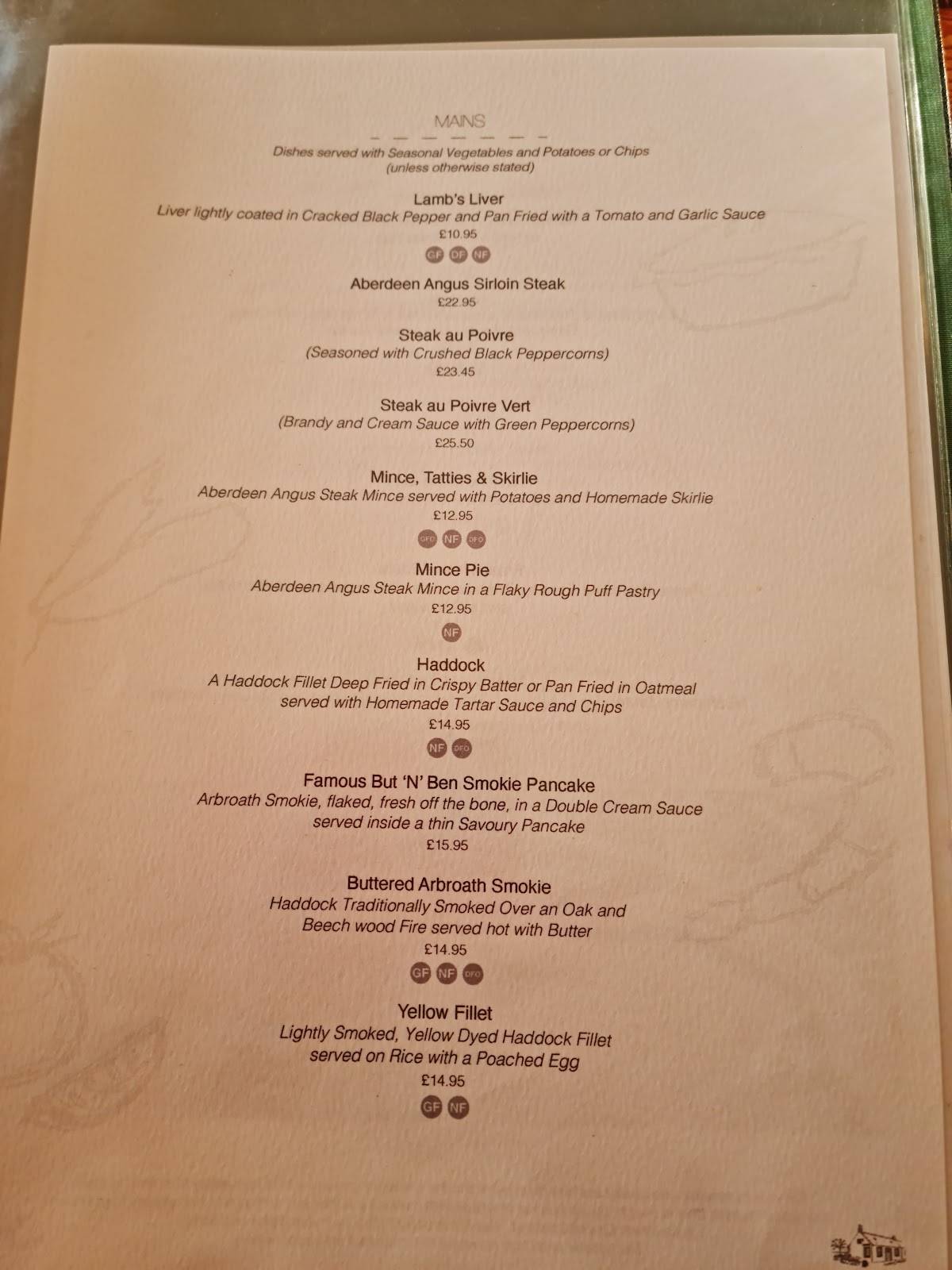Menu at The But 'n' Ben restaurant, Arbroath