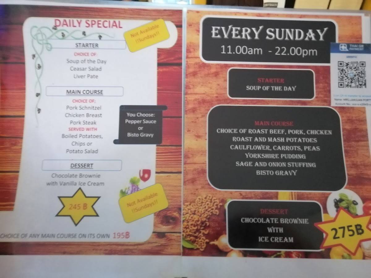 Menu at The Caddy Shack restaurant, Pattaya City