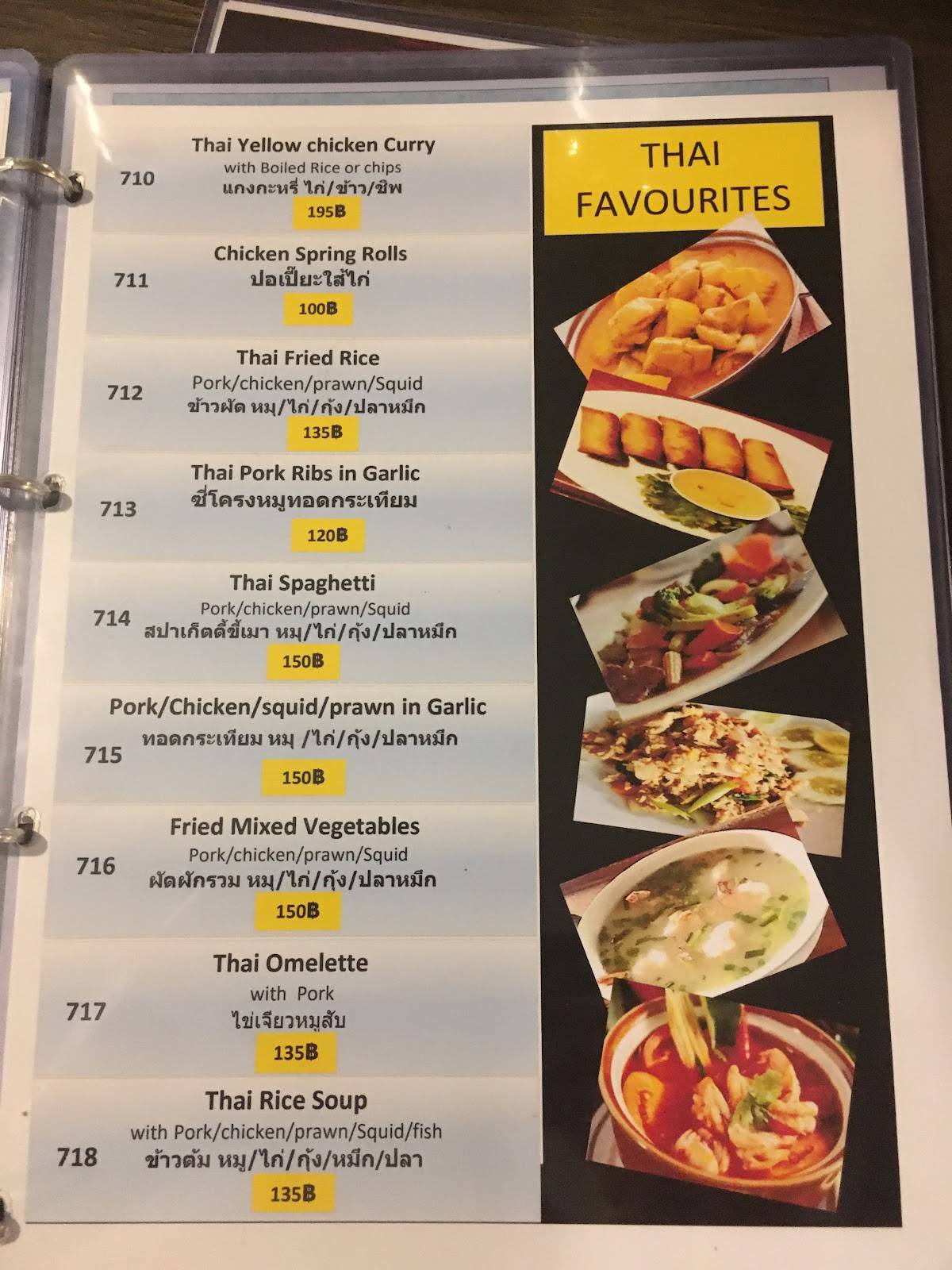 Menu at The Caddy Shack restaurant, Pattaya City