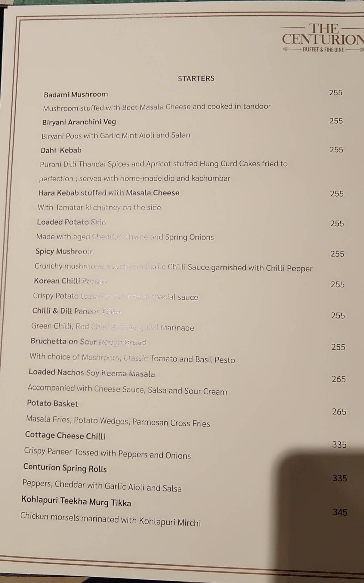 Menu at The Centurion, Lucknow, Wave Mall