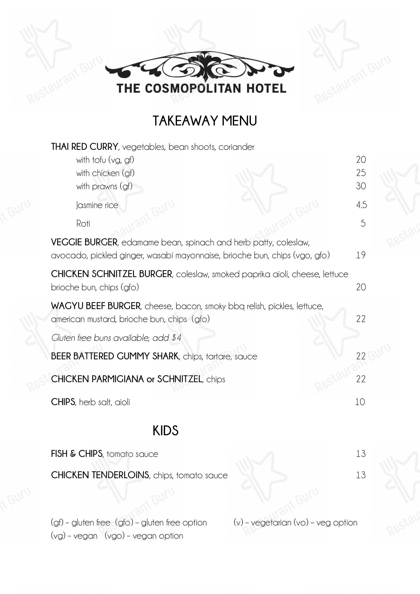 Menu at The Cosmopolitan Hotel, Trentham restaurant, Trentham