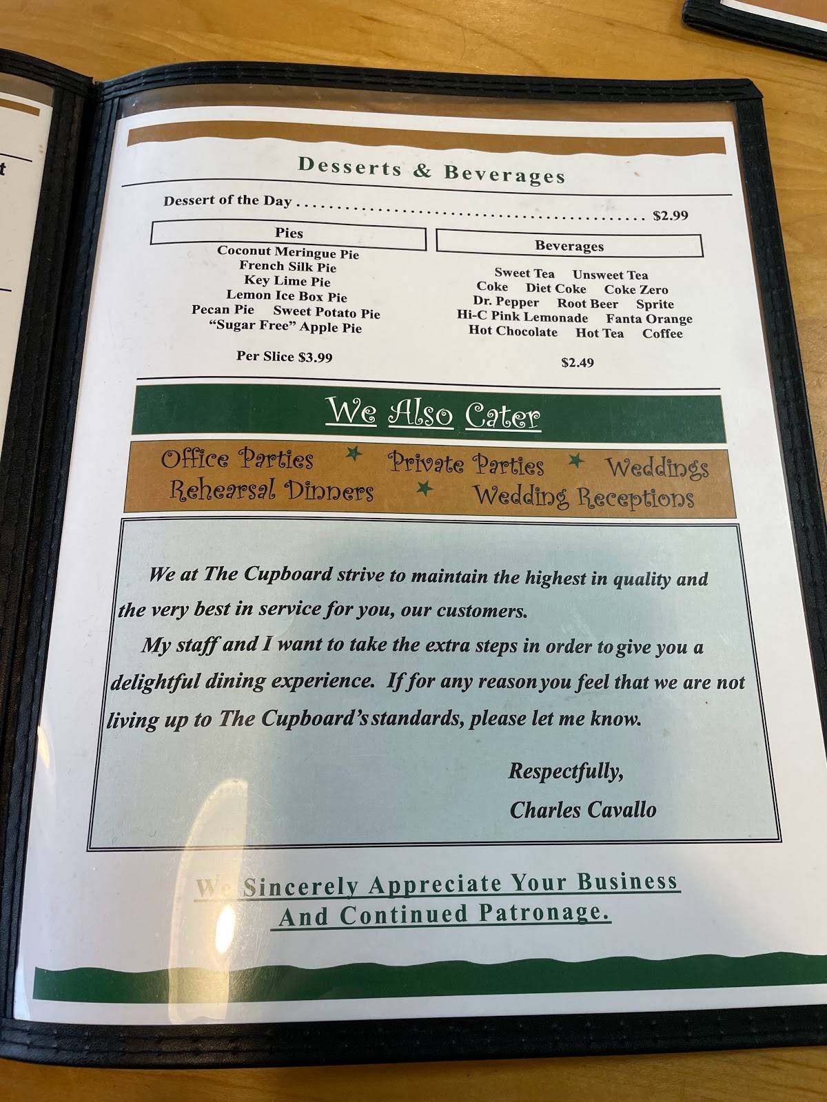 Menu at The Cupboard Restaurant, Memphis