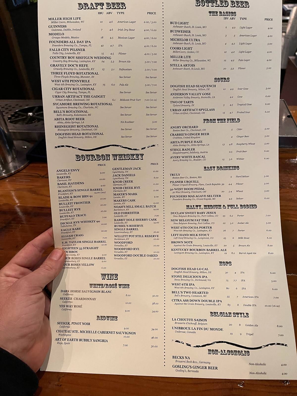 Menu at The Eagle Louisville restaurant, Louisville