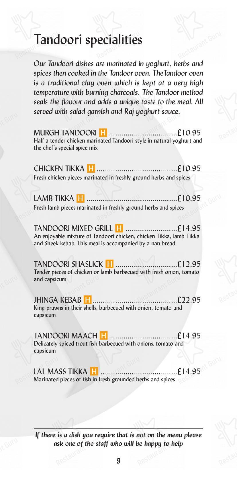 Menu at The Raj Restaurant, Kettering
