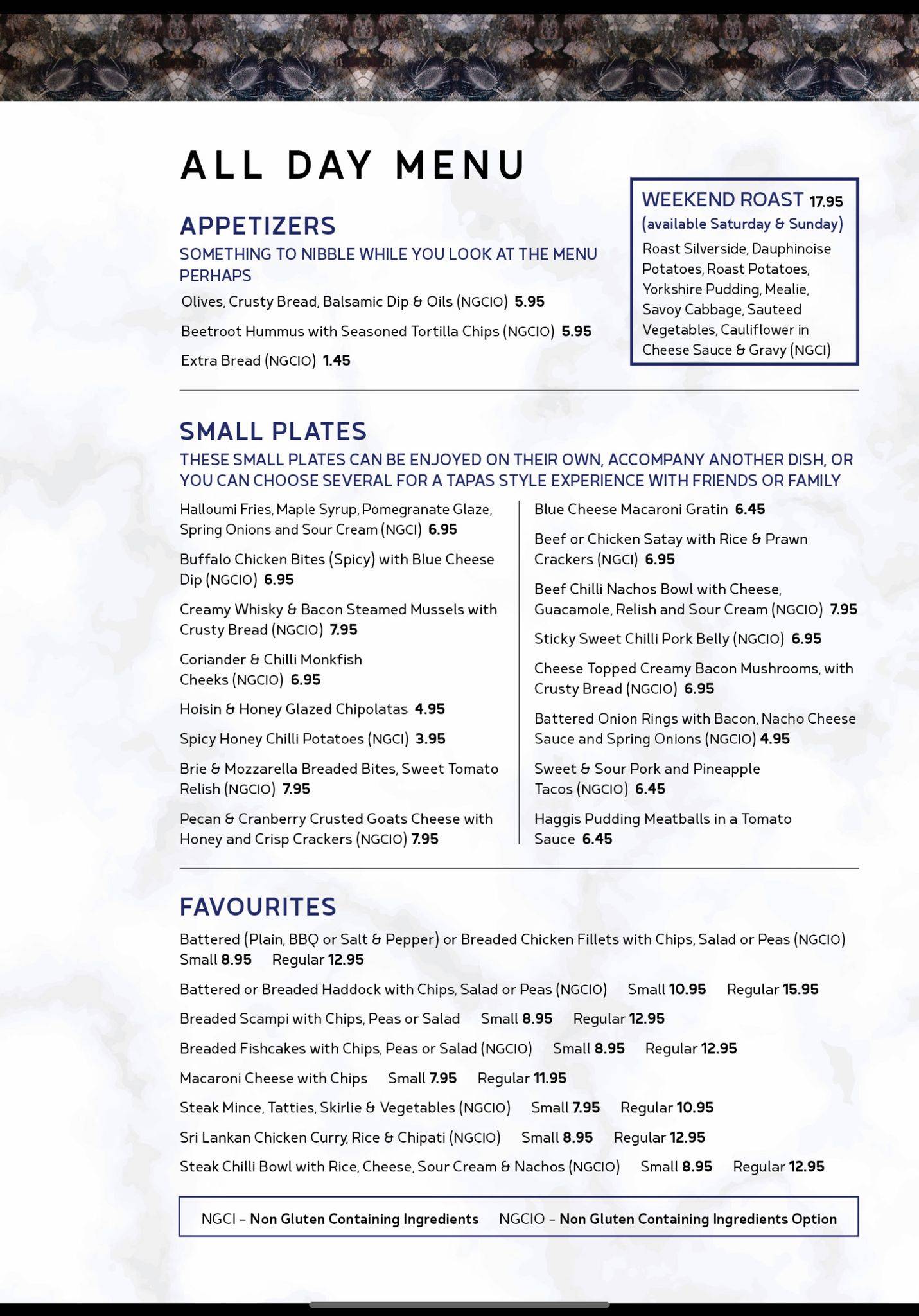Menu at The Rustic Grill restaurant, Turriff