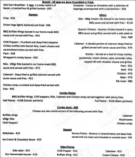 Menu at Trenchtown pub & bar, Cape Town