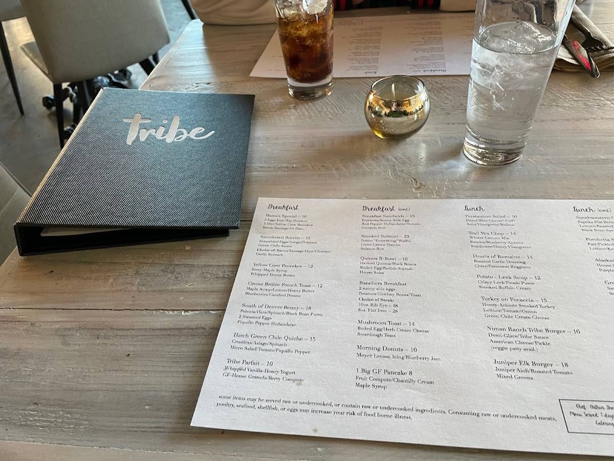 Menu at Tribe at Riverwalk restaurant, Castle Rock