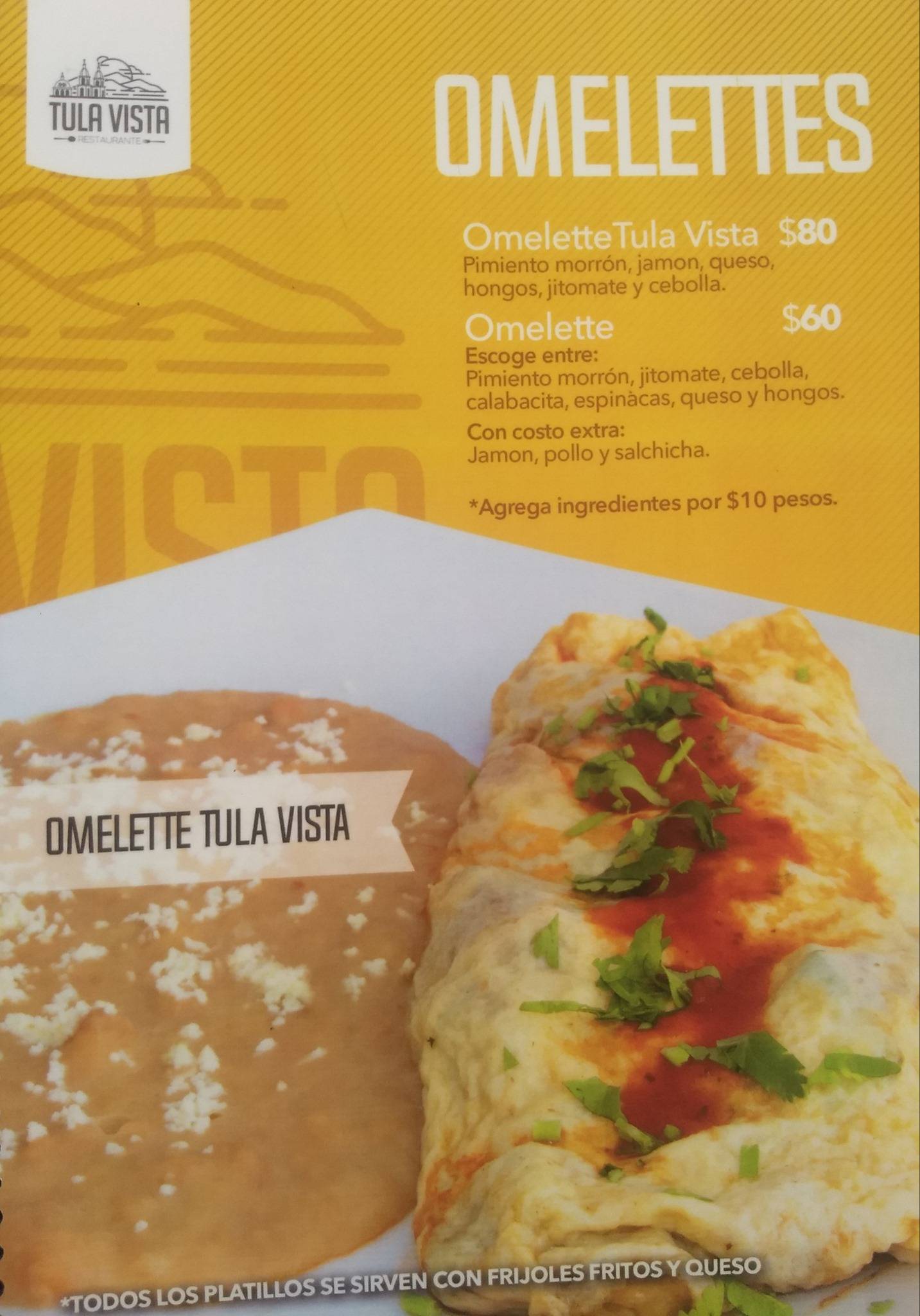 Carta de Restaurant Tula Vista, Unión de Tula