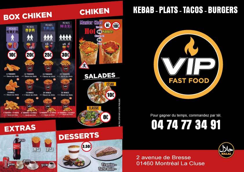 Menu at V.I.P FAST FOOD, Montréal-la-Cluse