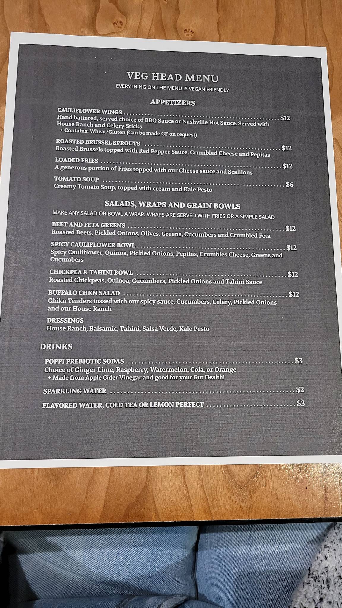 Menu at Veg Head restaurant, Lansing