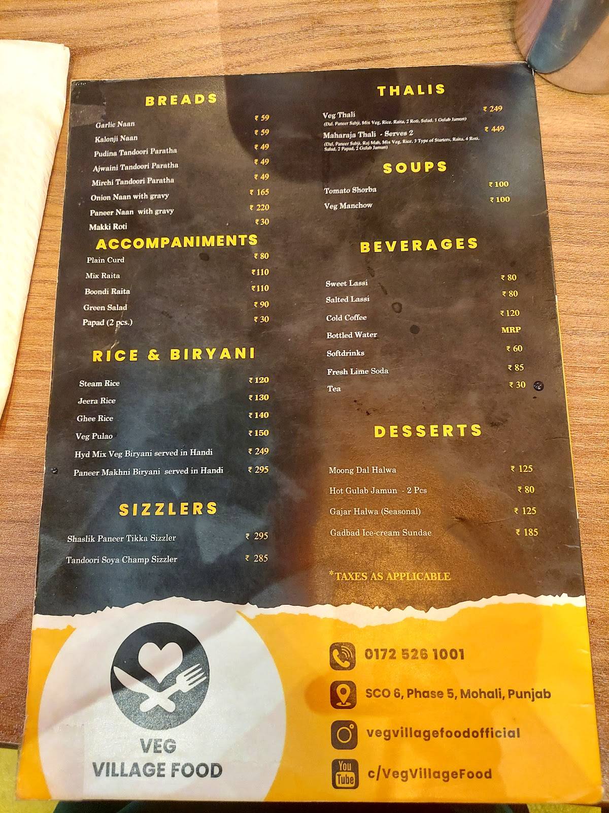 Menu at Veg Village Food, Chandigarh