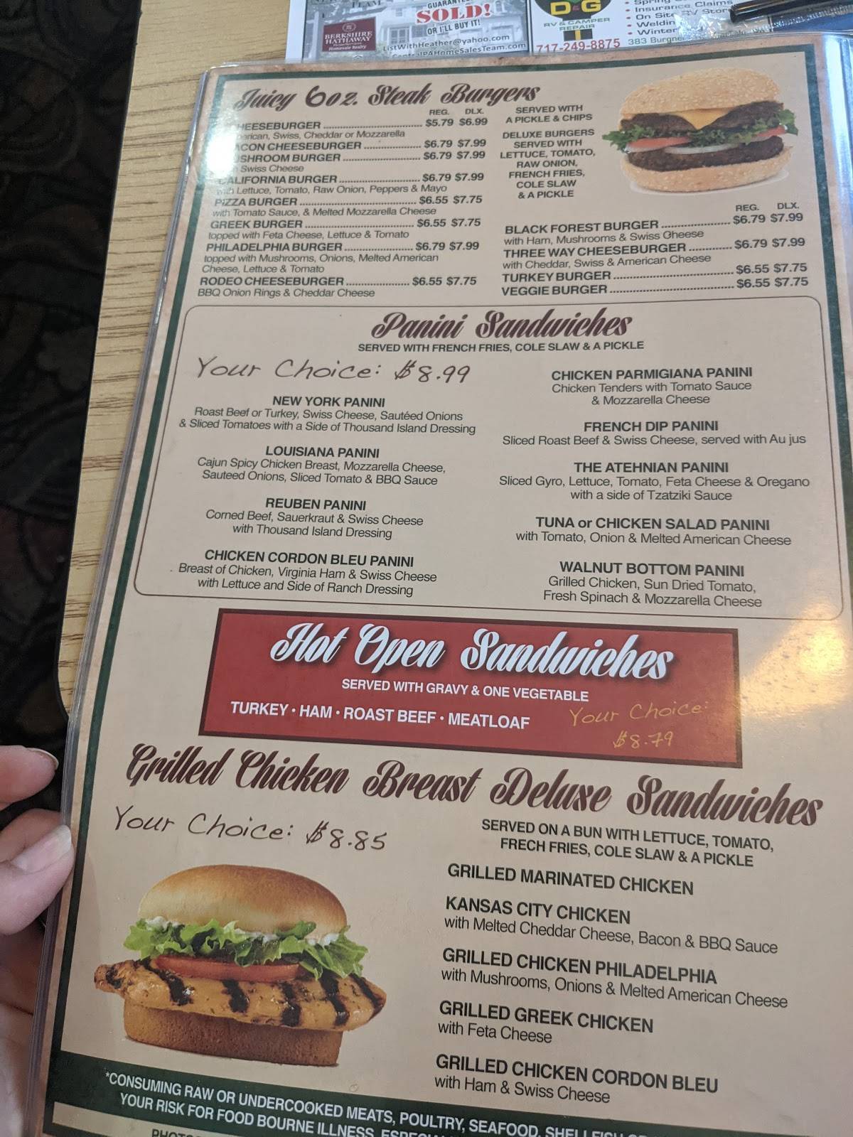Menu at Walnut Bottom Diner restaurant, Carlisle