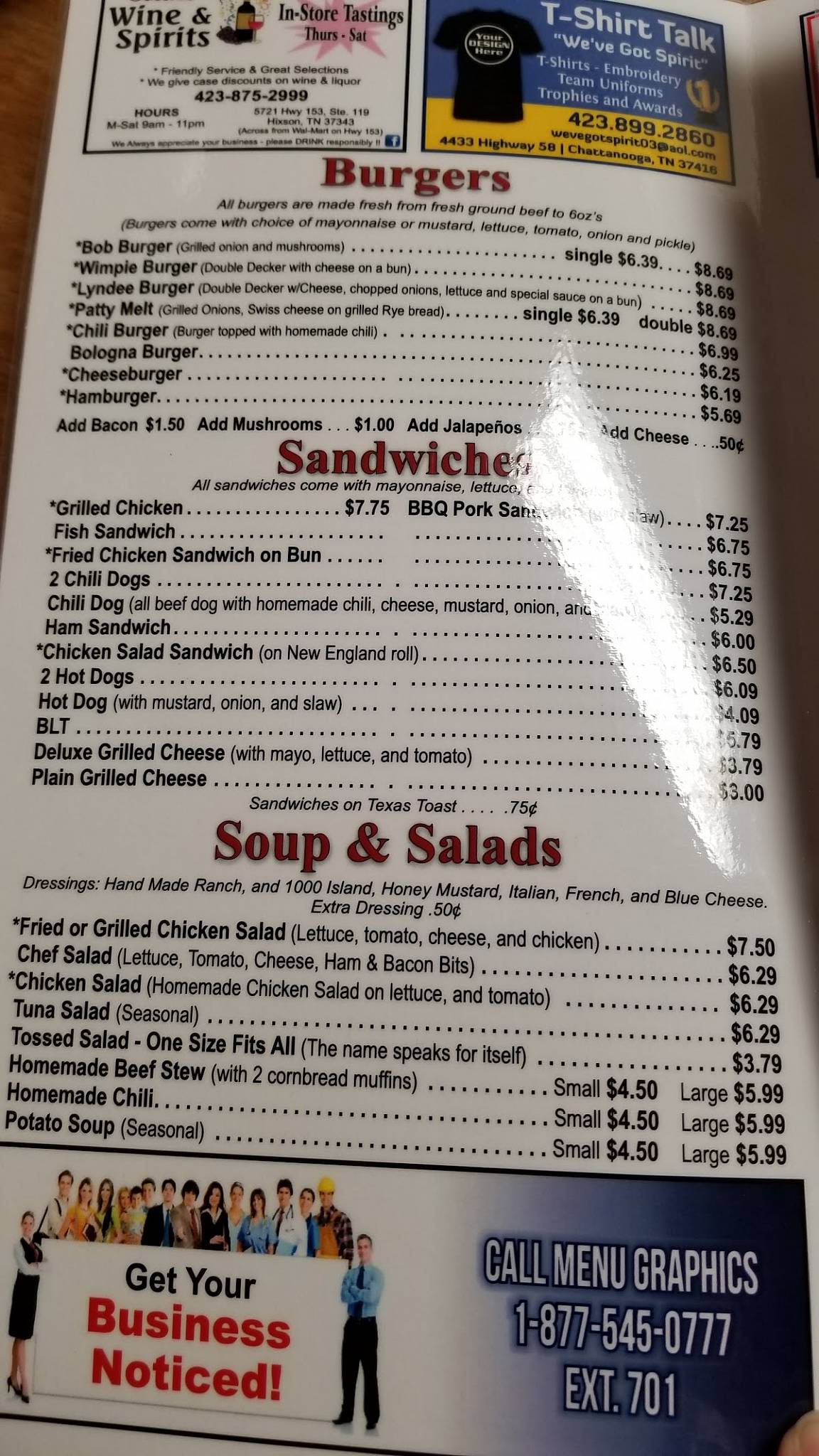 Menu at Wimpie's Country Restaurant, Soddy-Daisy
