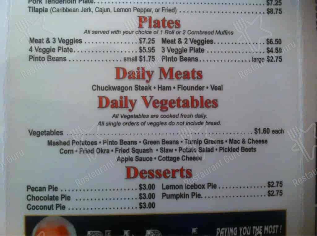 Menu at Wimpie's Country Restaurant, Soddy-Daisy