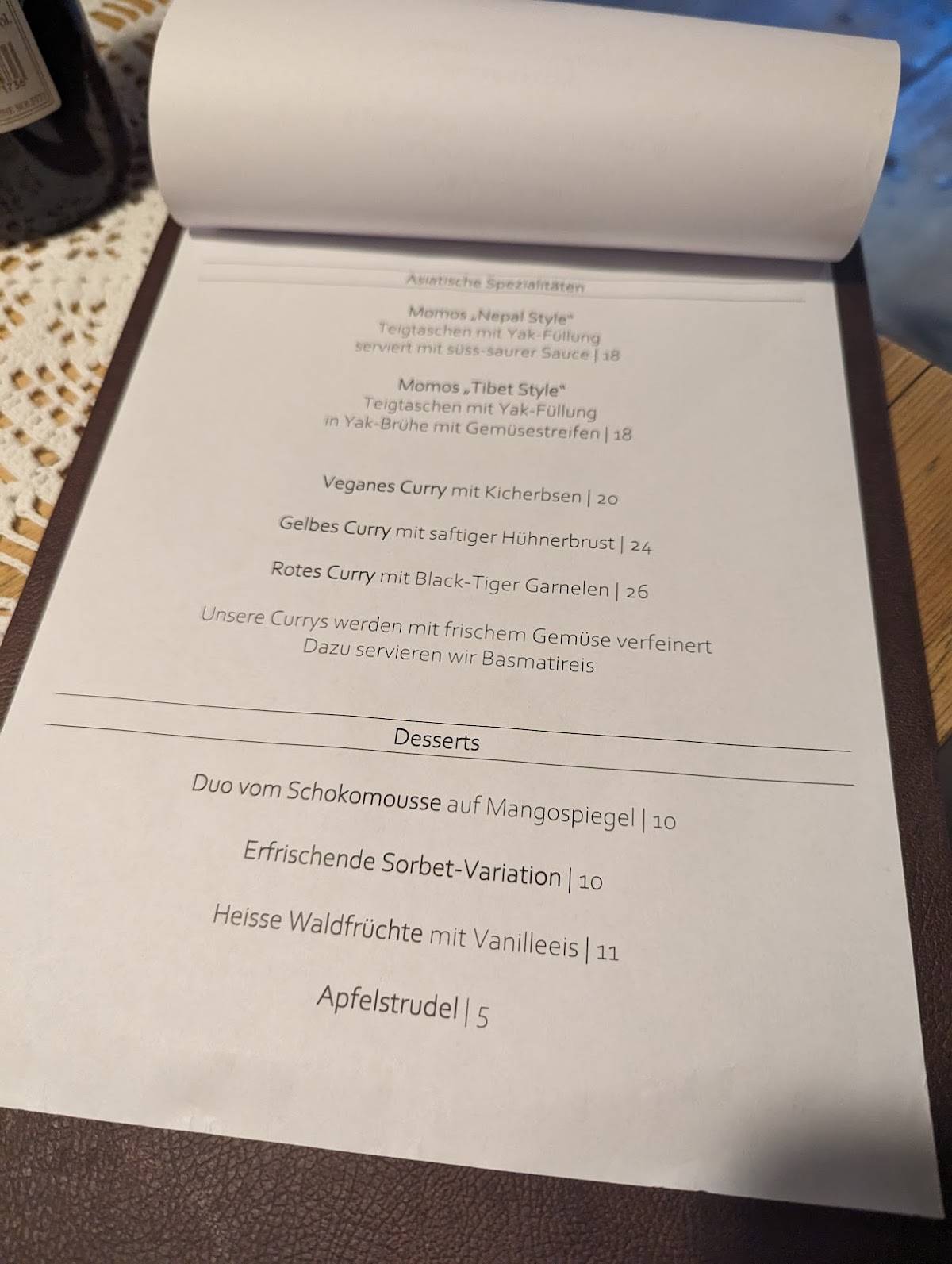 Speisekarte von Yak & Yeti restaurant, Sulden, Forststraße