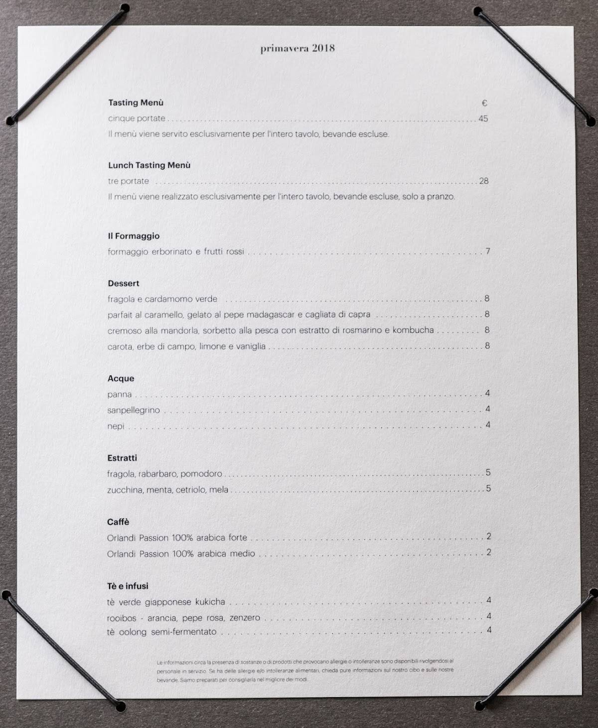 Menu da Ristorante Zia, Roma