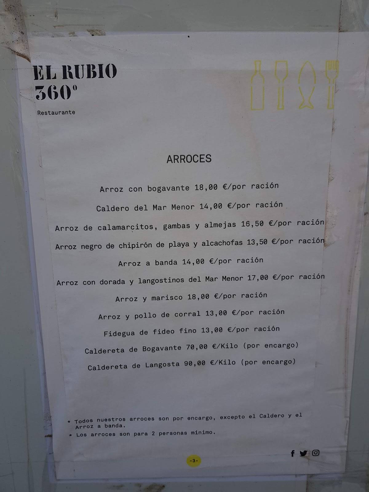 Carta del restaurante El Rubio 360º, Lo Pagan