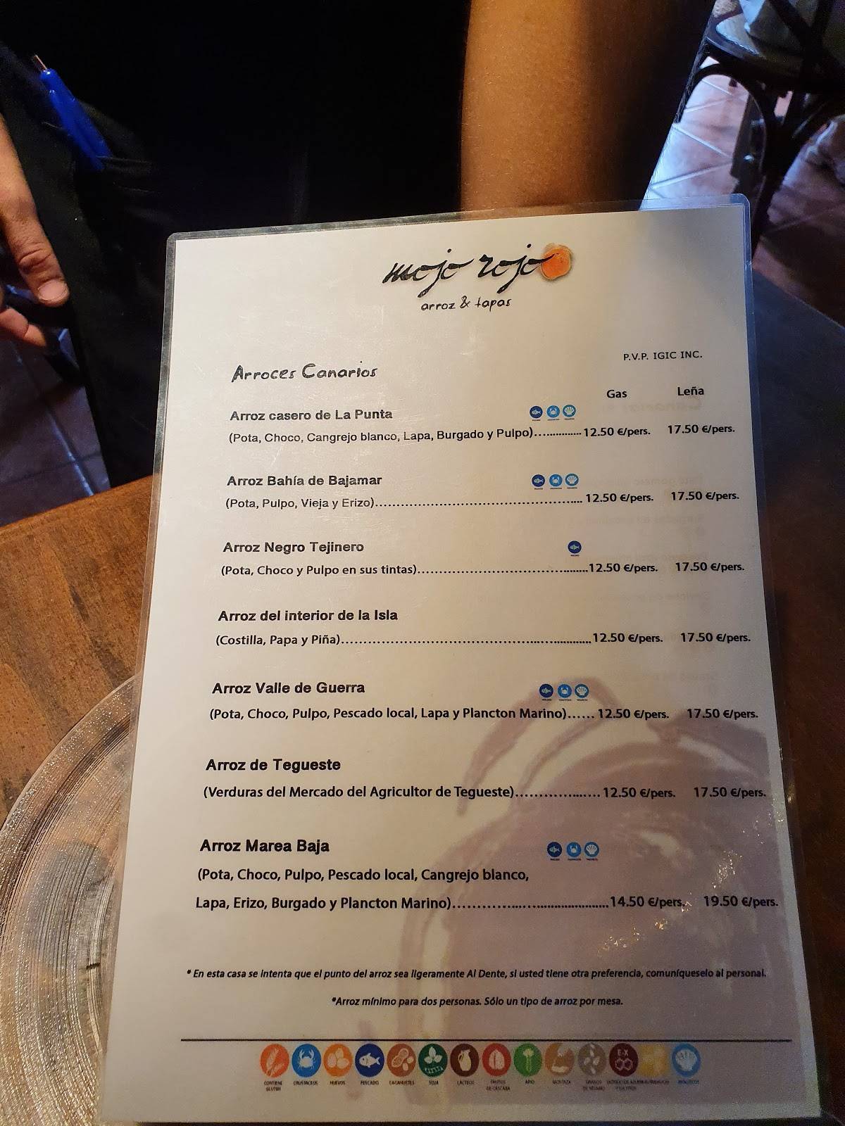 Carta de Restaurante Mojo Rojo, Bajamar