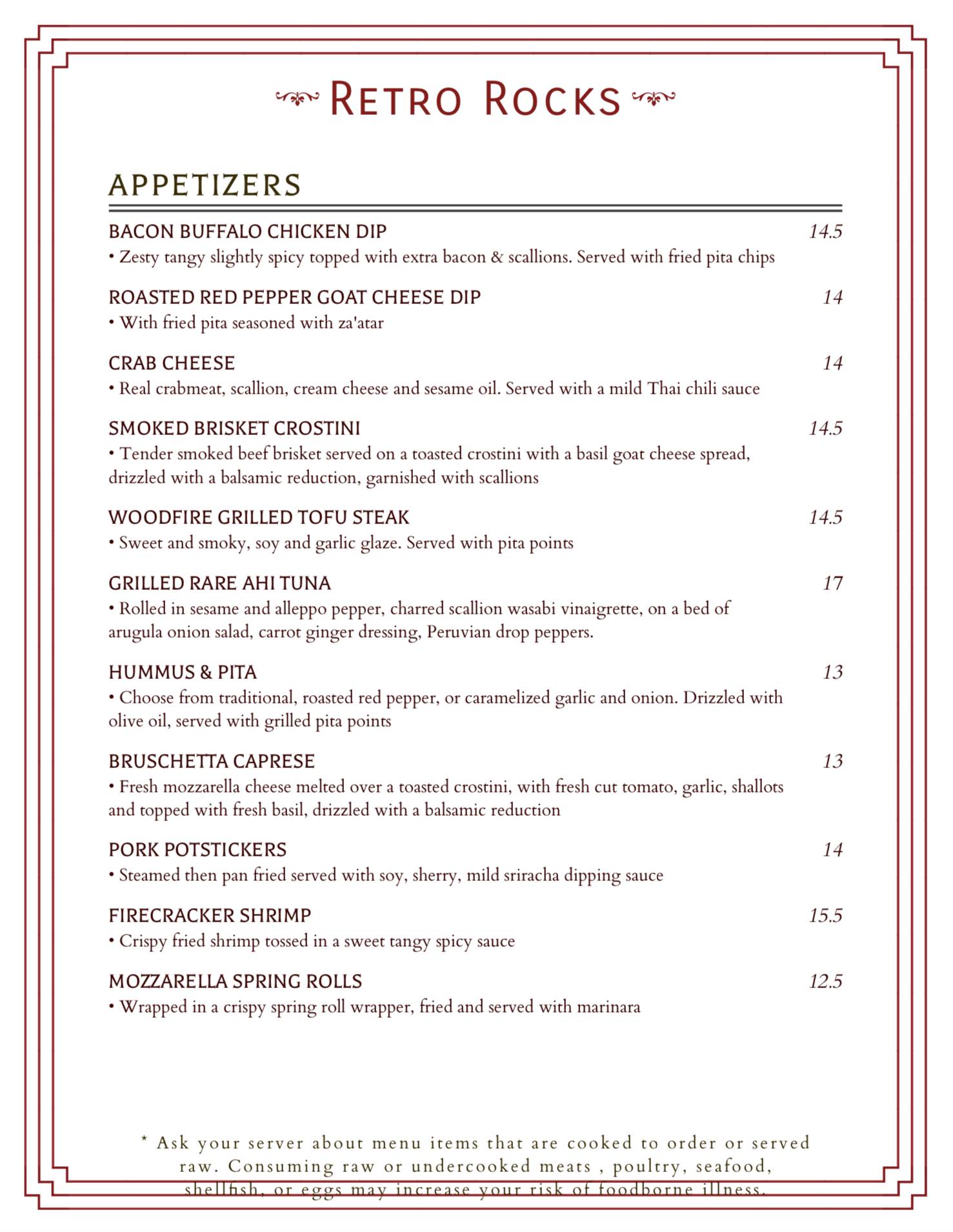 Menu at Retro Rocks pub & bar, Saginaw