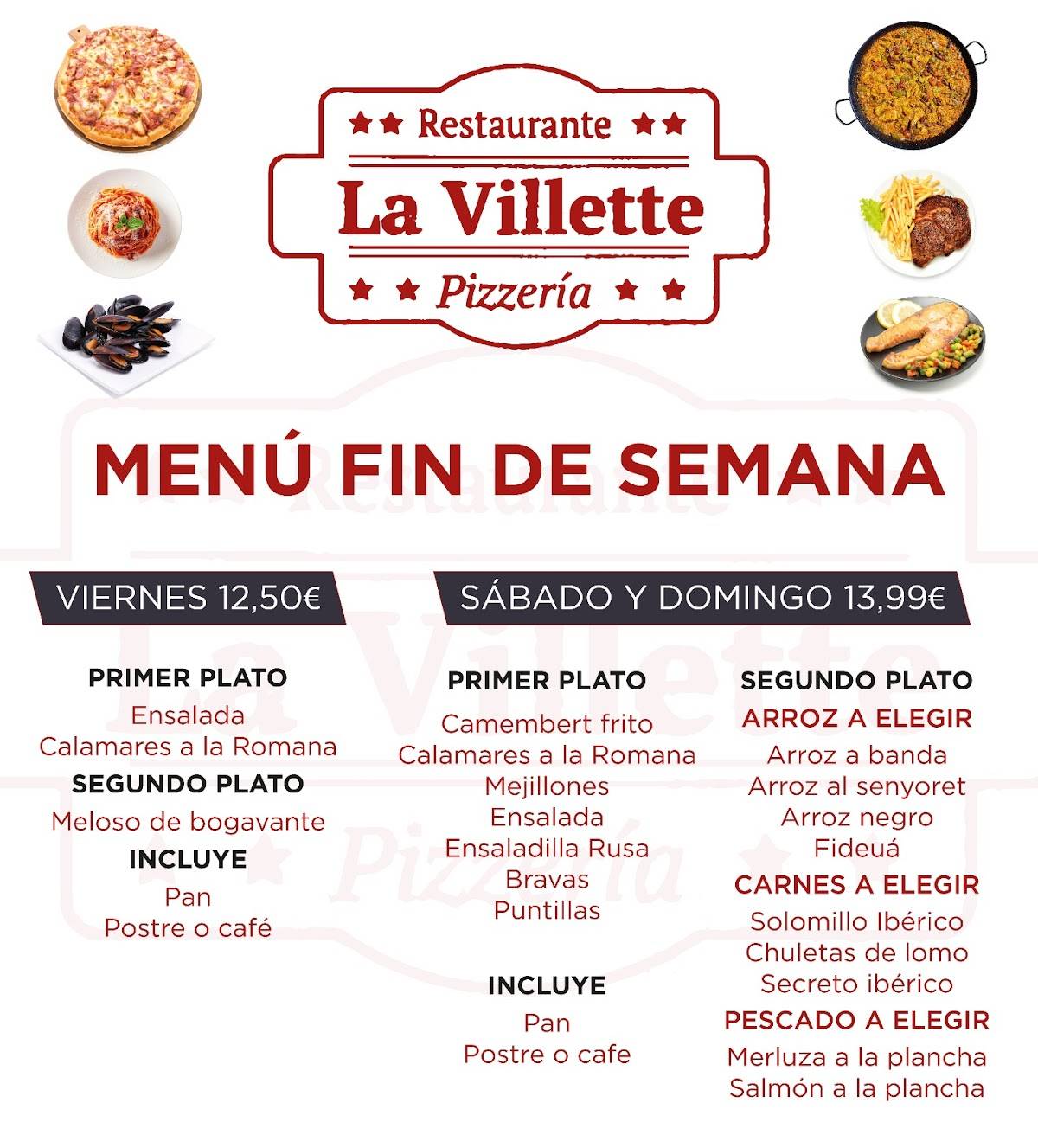 Menu at Restaurante La Villette, Riba-roja de Túria